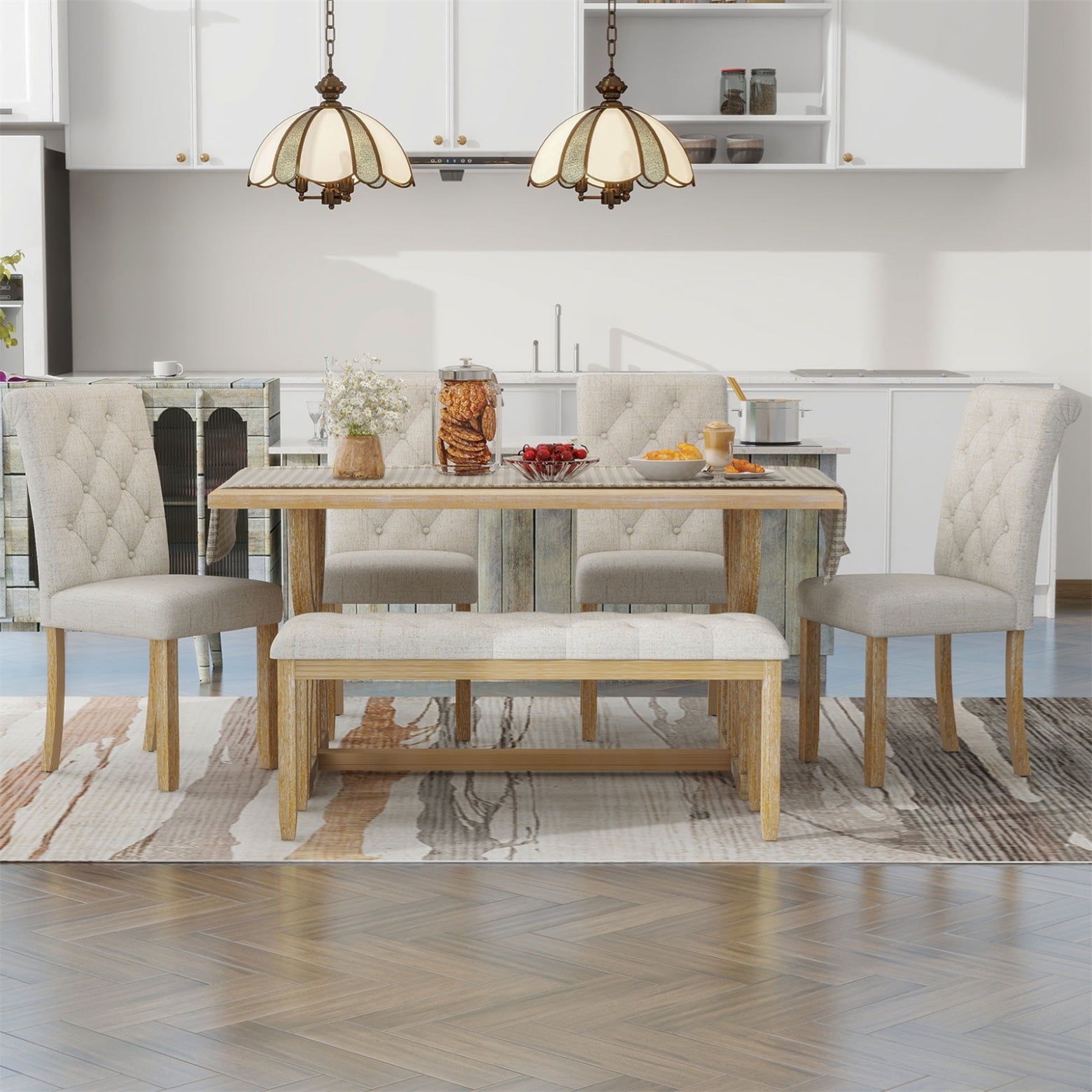 Triple Tree 6 Piece MDF Rubber Wood Dining Table and Chairs Set ...