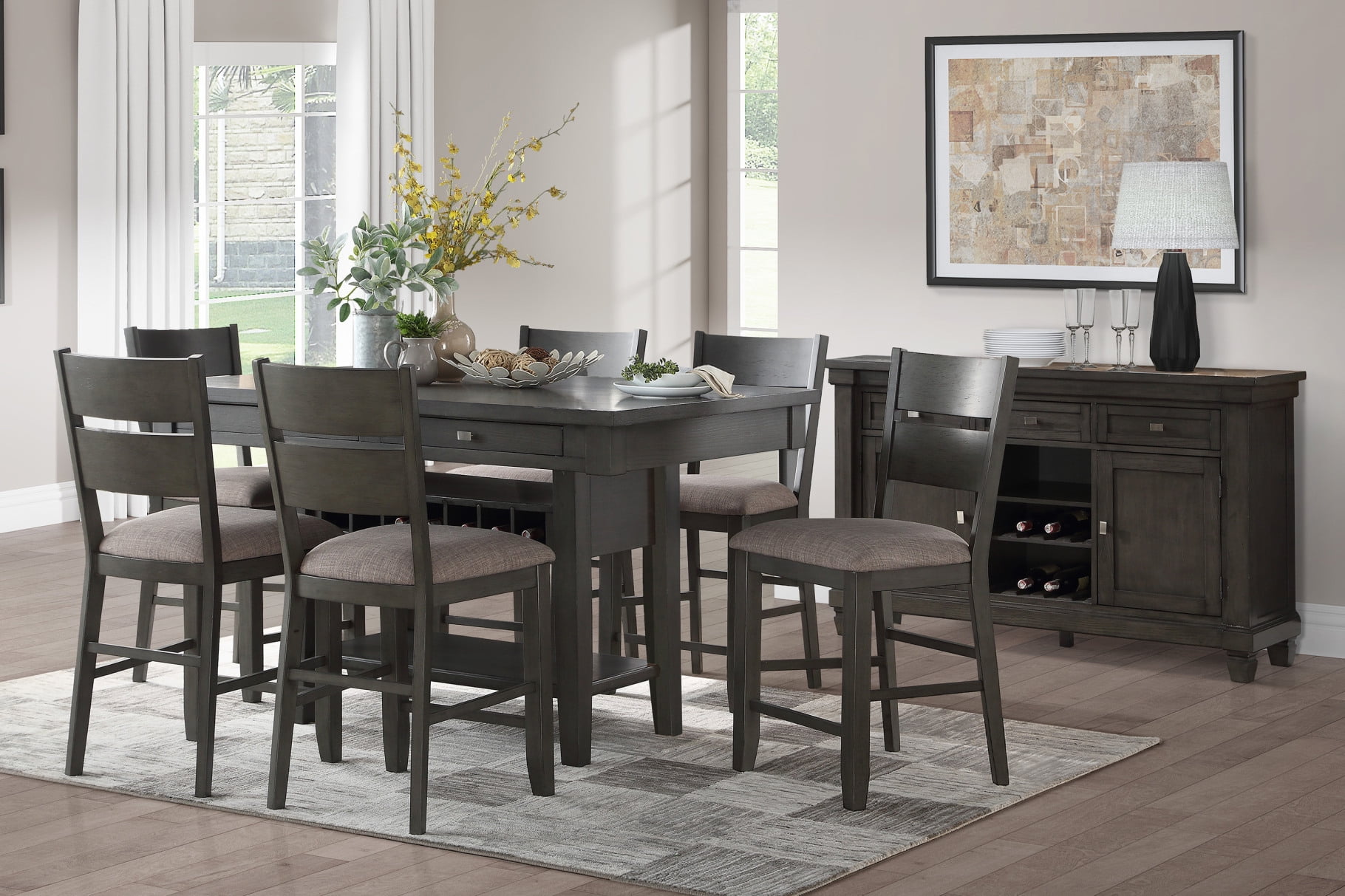 Dining Table Set for 6, Rustic Gray Finish Kitchen Table with 4x ...