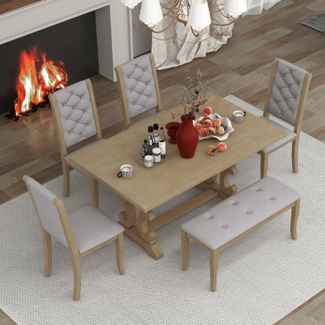 Dining Table Set for 6, Solid Wood Kitchen Table with Unique-Designed Table Legs and 4 ...