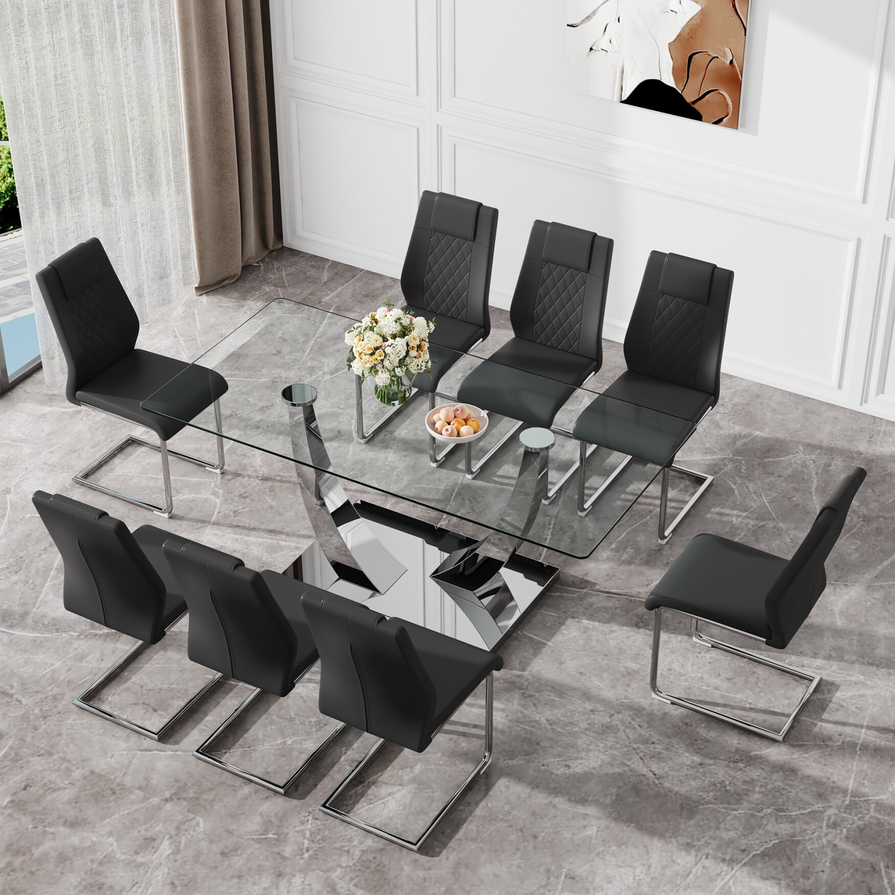 Dining Table Set for 8, Contemporary Rectangular Dining Table with ...