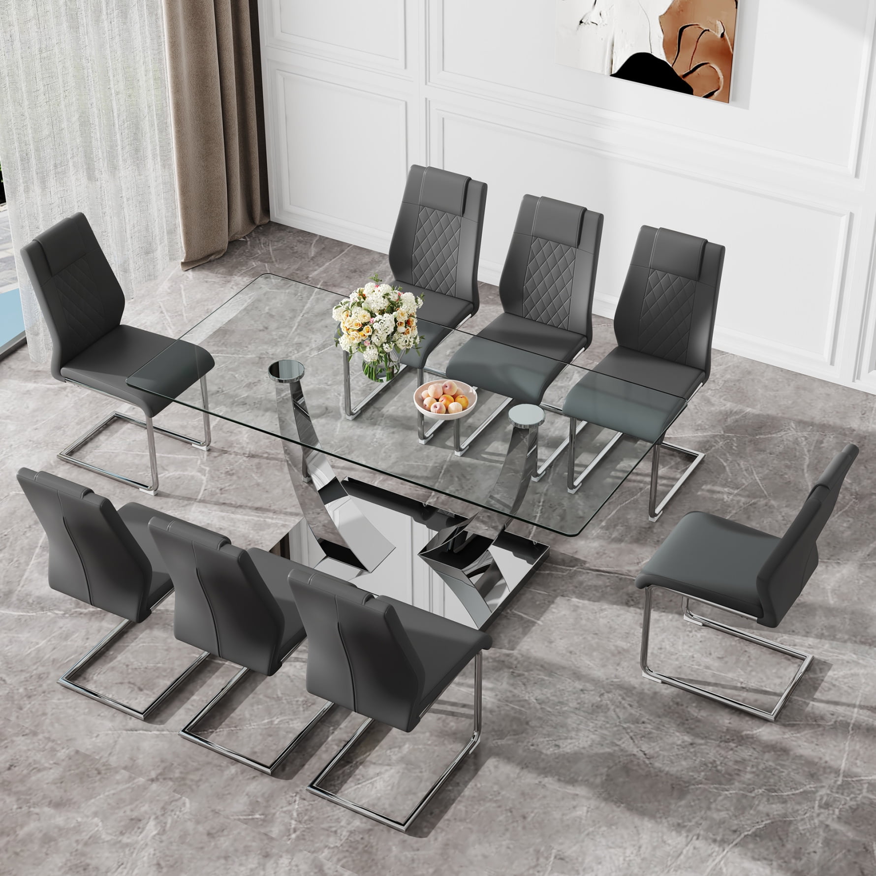 Dining Table Set for 8, Contemporary Rectangular Dining Table with ...