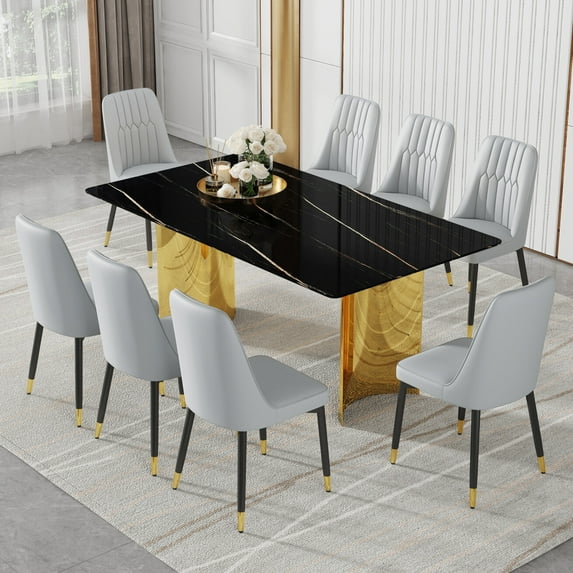 Dining Table Set for 8 with Imitation Marble Pattern Stickers and ...