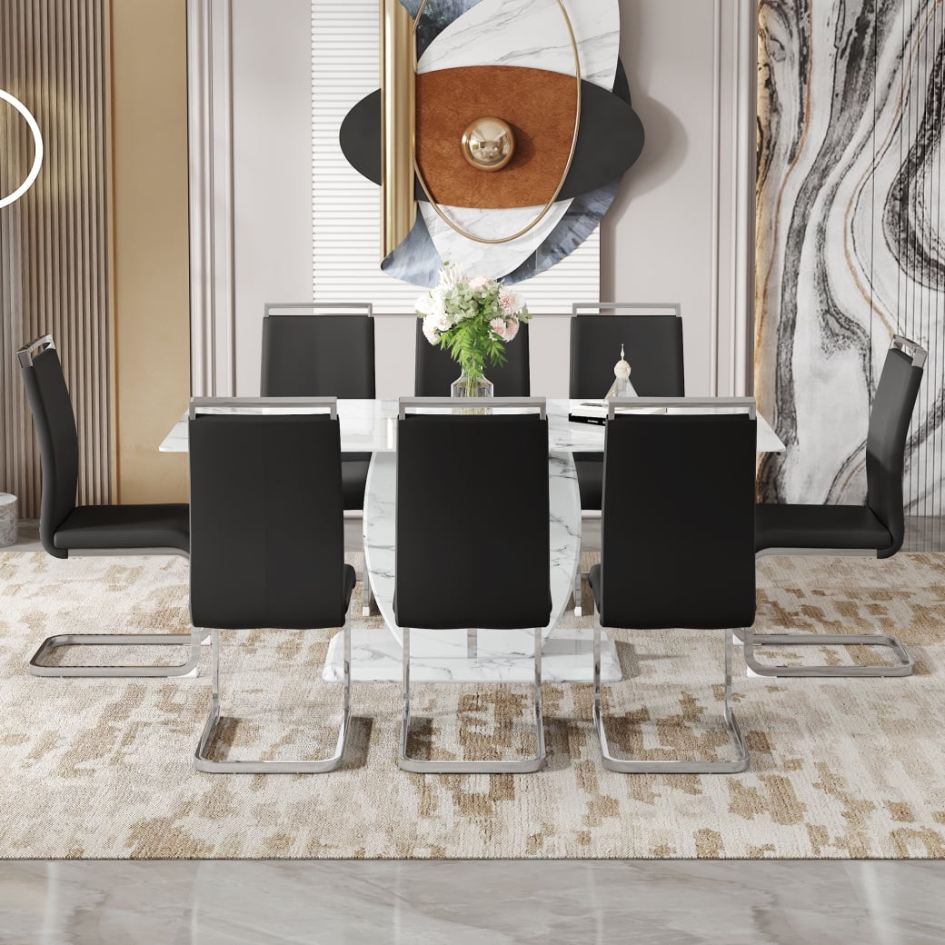 Dining Table Set for 8, Modern Kitchen Table Set with 71" Marble ...