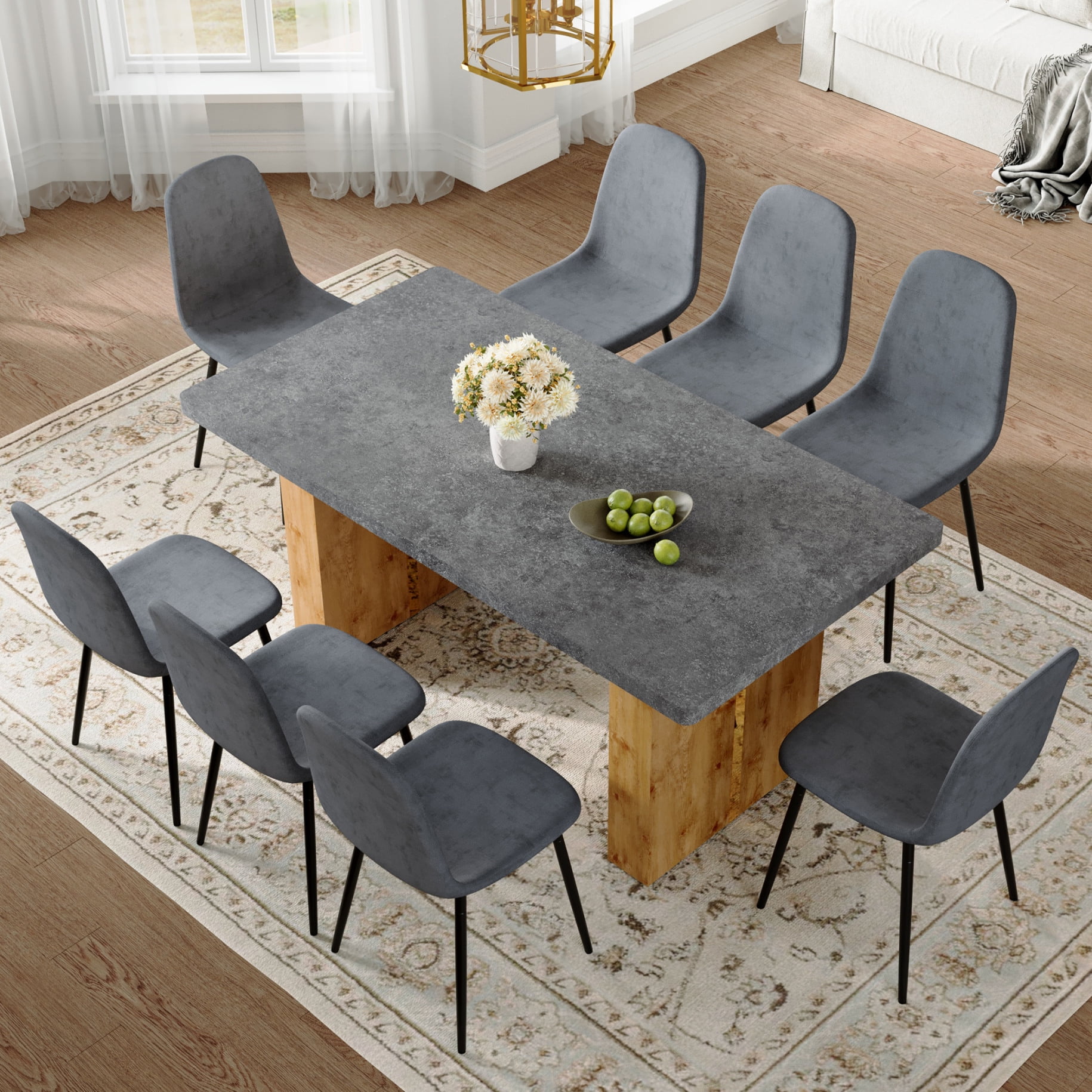 Dining Table Set for 8, Modern Kitchen Dining Table and 8 Upholstered ...