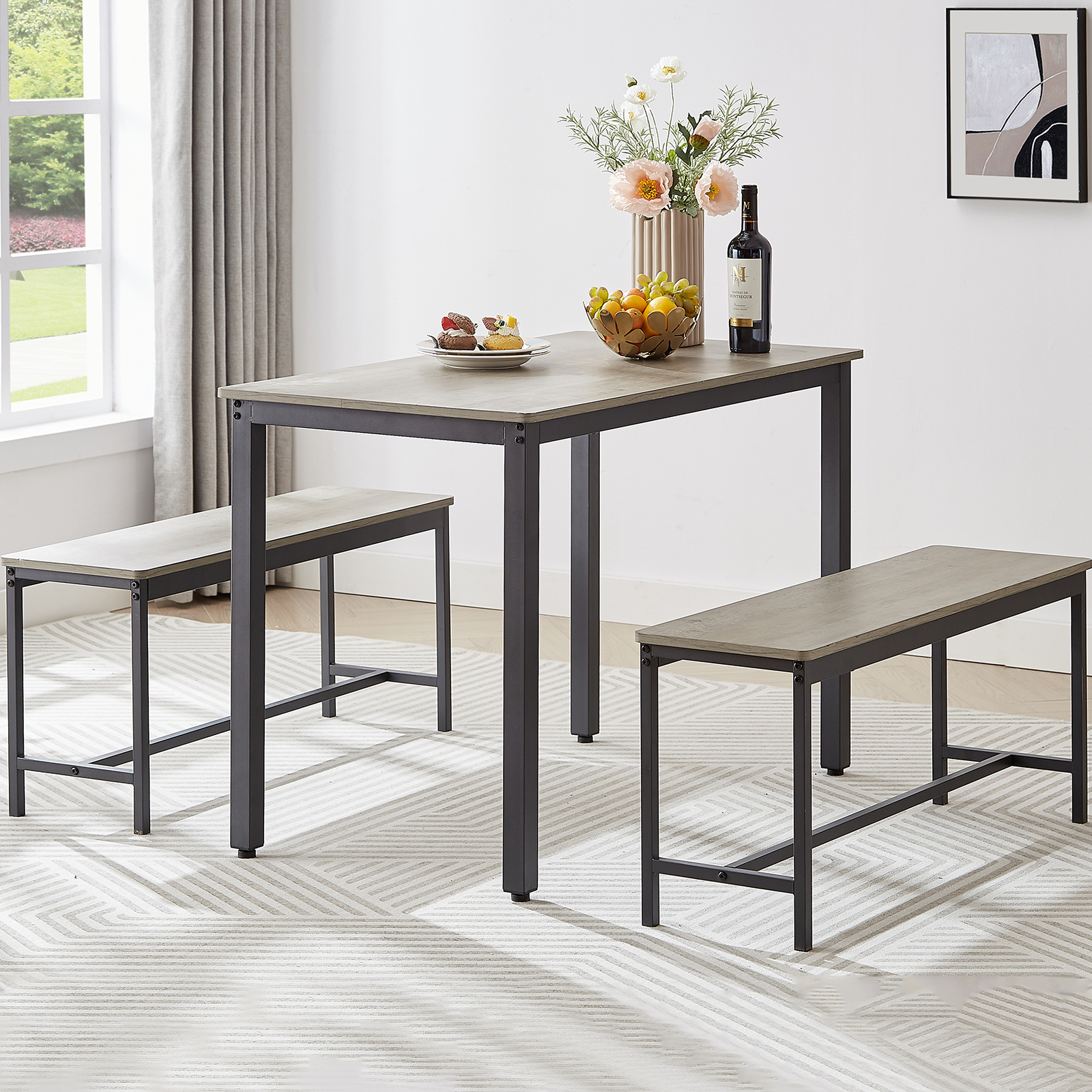 Dining Table Set, Bar Table with 2 Dining Benches, Kitchen Table ...