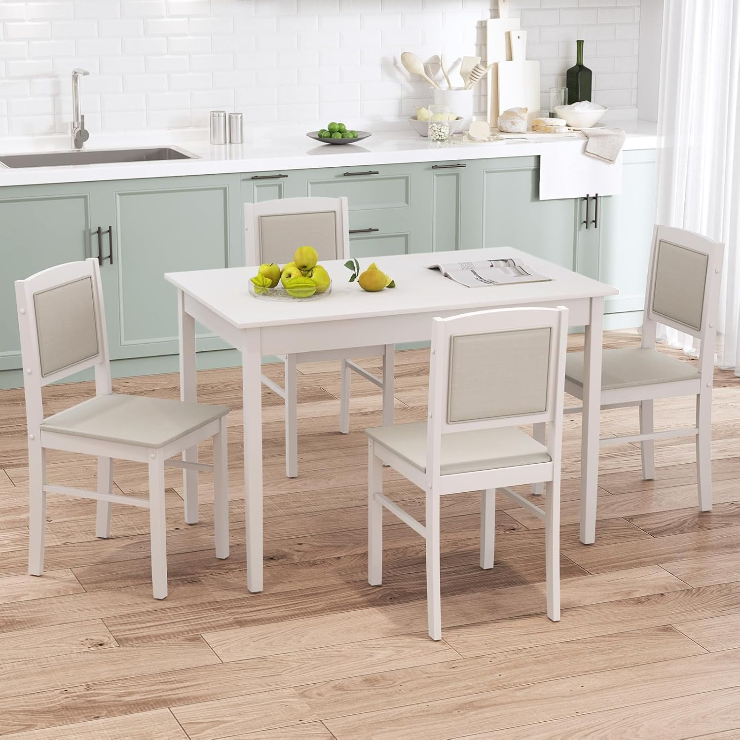 Dining Table Set with Chairs, Rectangular Kitchen Table and Solid Wood ...