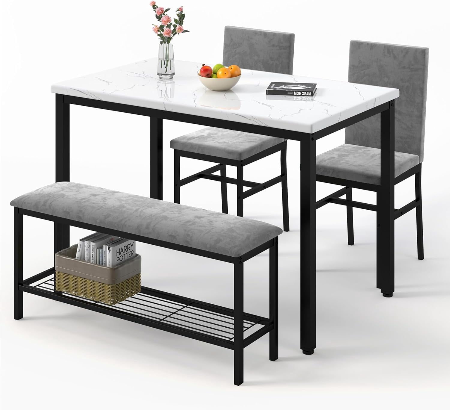 Dining Table Set, Faux Marble Kitchen Table, Kitchen Table Chairs Set ...