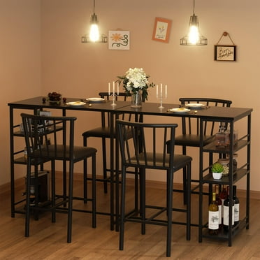 Bar Table Set, Pub Table and Chairs Set of 2, Industrial Wine Rack ...