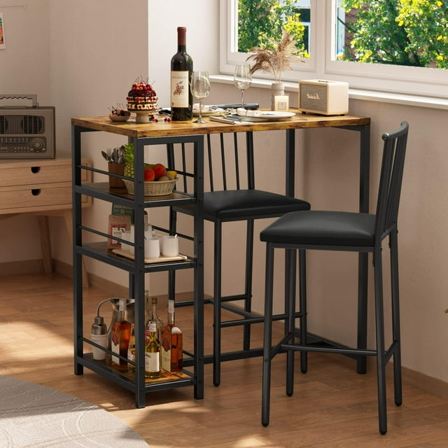 Lofka Retro Style Bar Dining Table Set with Storage, Kitchen Room ...
