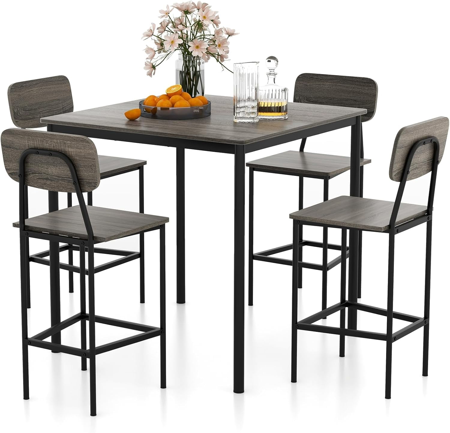 Dining Table Set for Small Space, Kitchen Table and Chairs with Steel Frame, Square Breakfast ...