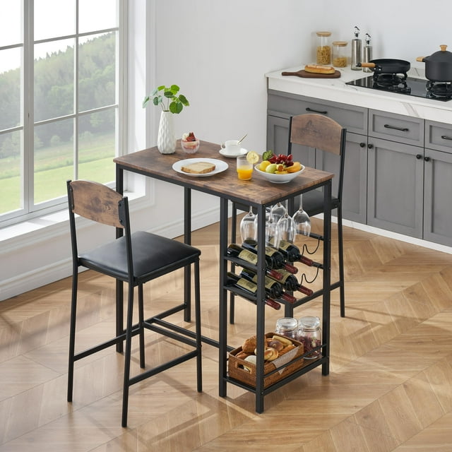 Dining Table Set for 2 Industrial Counter Height Bar Table with Wine ...
