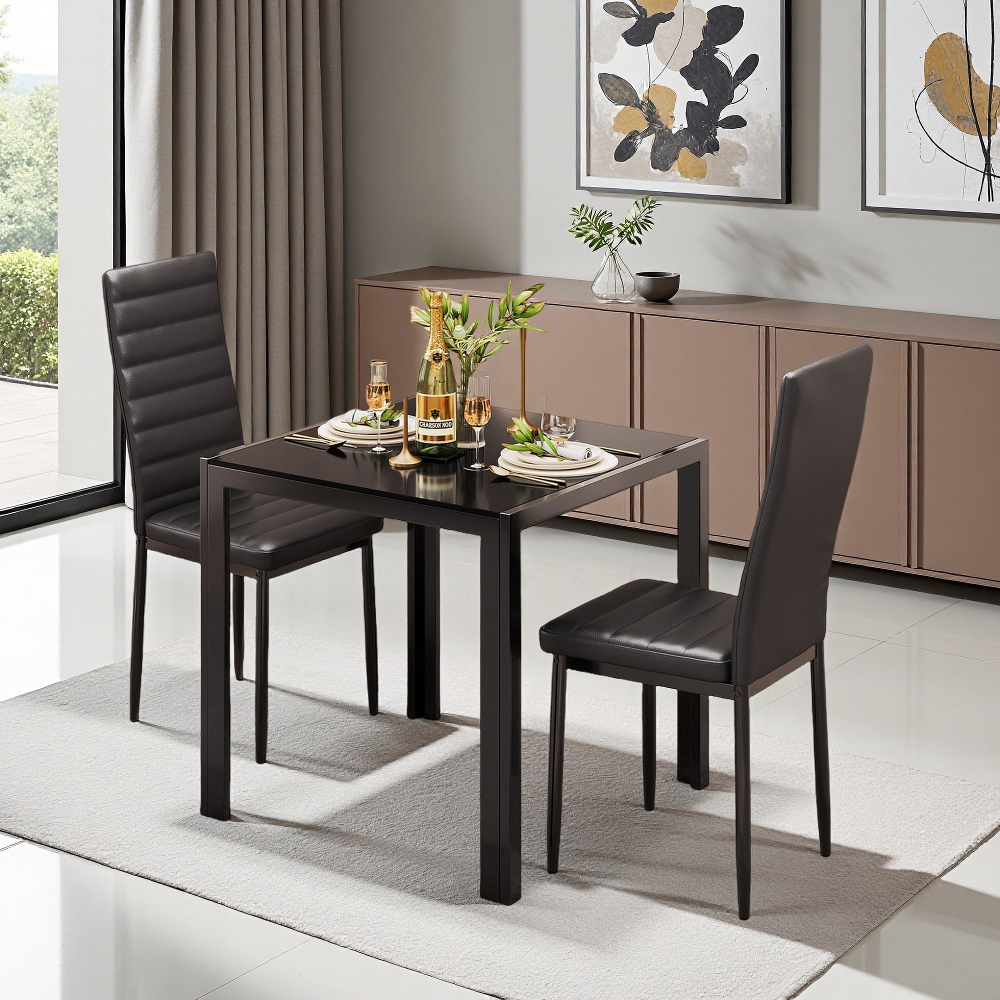 Dining Table Set for 2,Lofka 3 Piece Small Kitchen set with PU ...