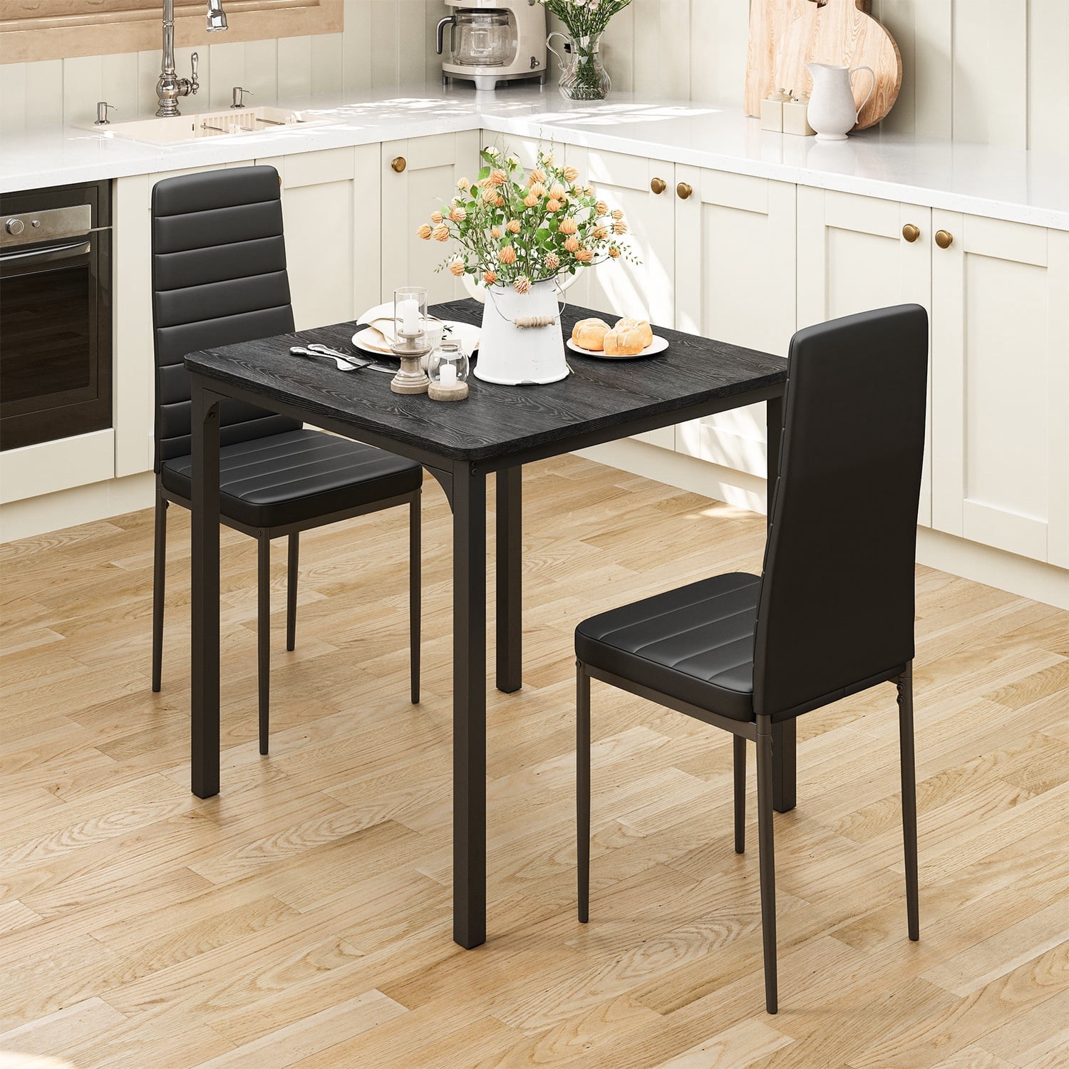 Dining Table Set, Kitchen and Chairs for 2, PU Leather Modern Room Sets ...