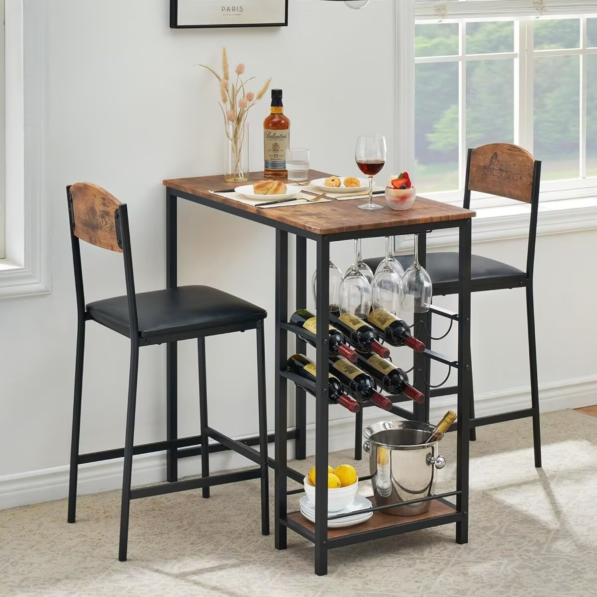 Dining Table Set for 2, Small Dining Room Table Set with Storage Shelf ...