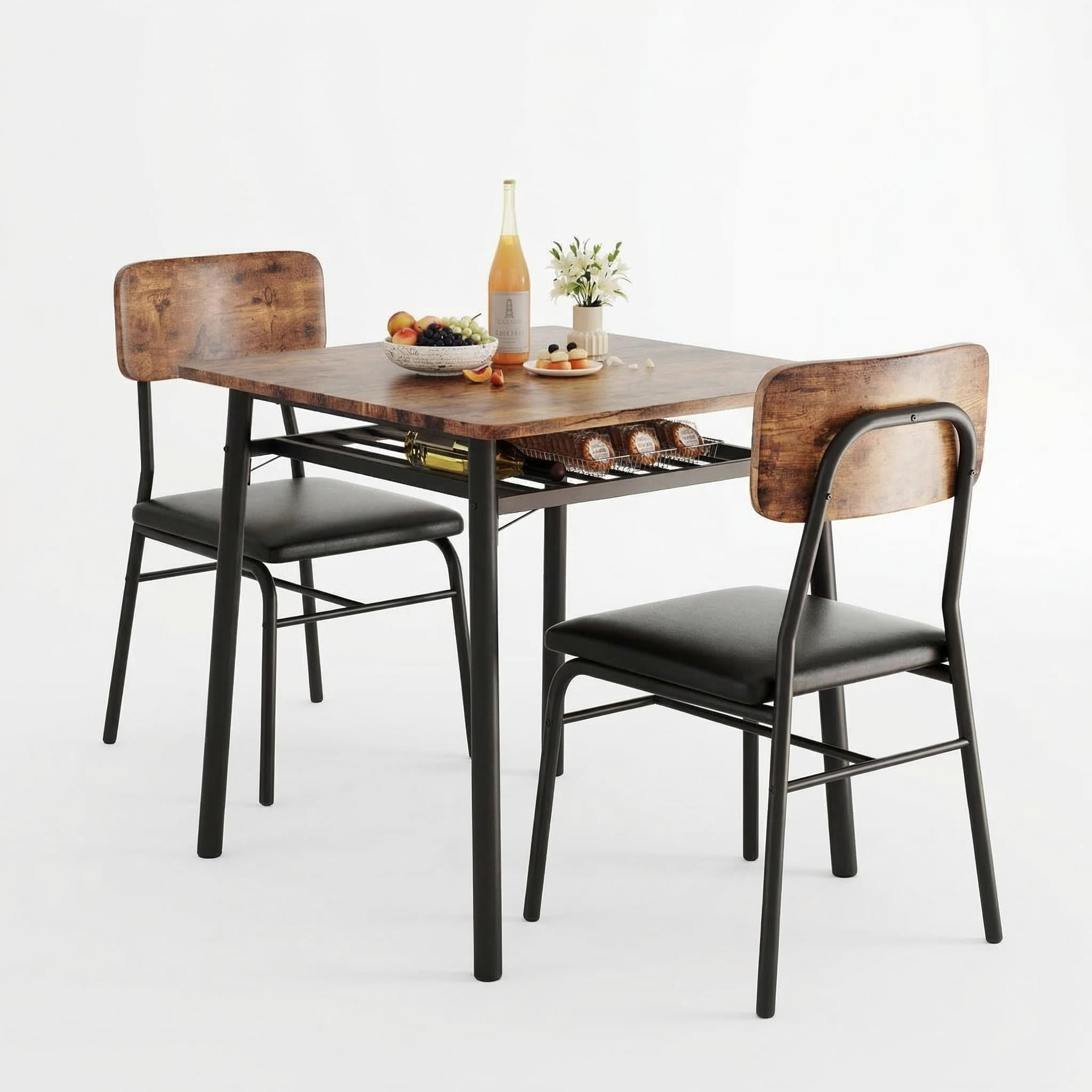 Dining Table Set for 2, Small Kitchen Table with Upholstered Chairs ...