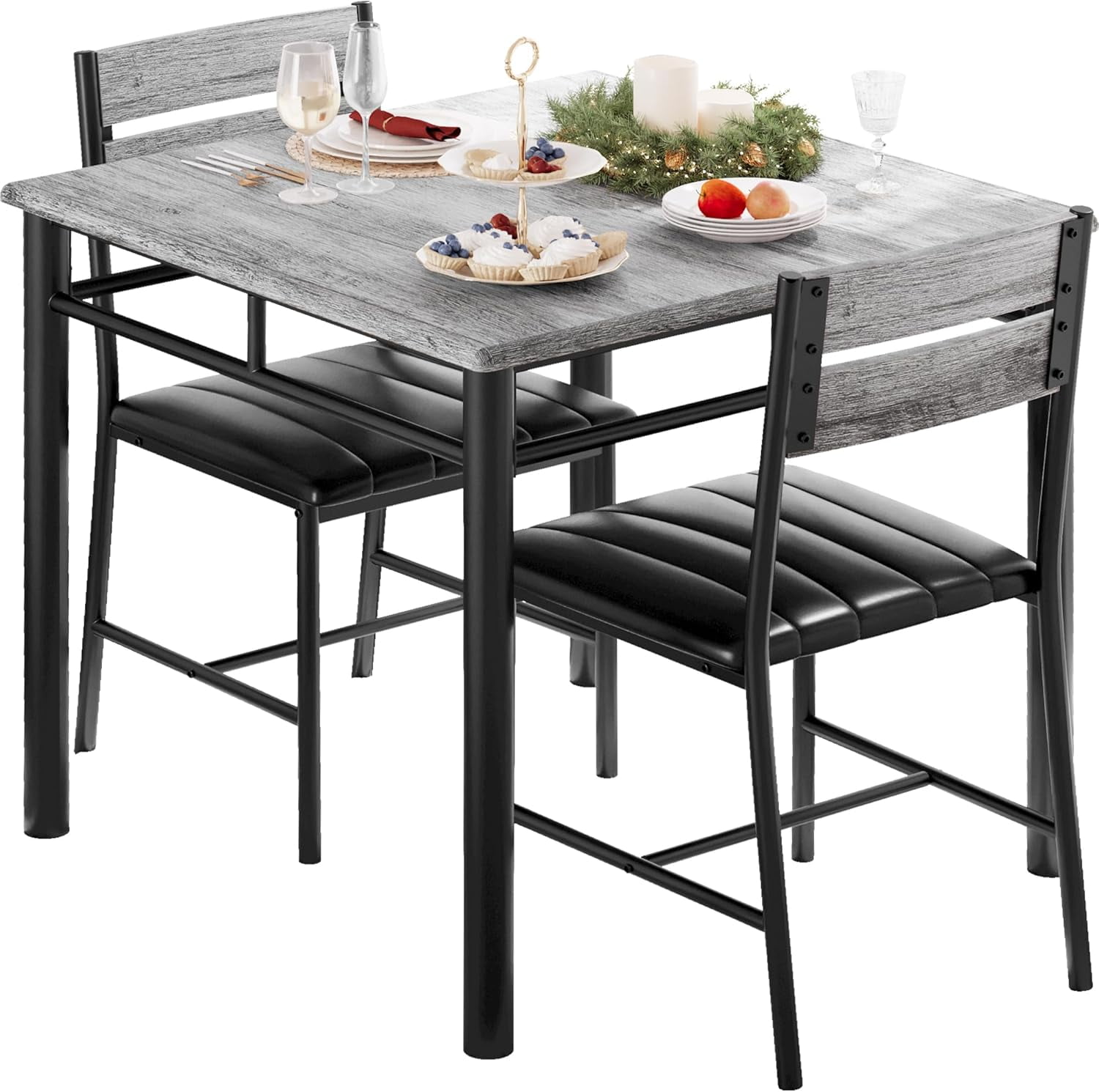 Dining Table Set for 2, Small Kitchen Table with Upholstered Chairs for ...