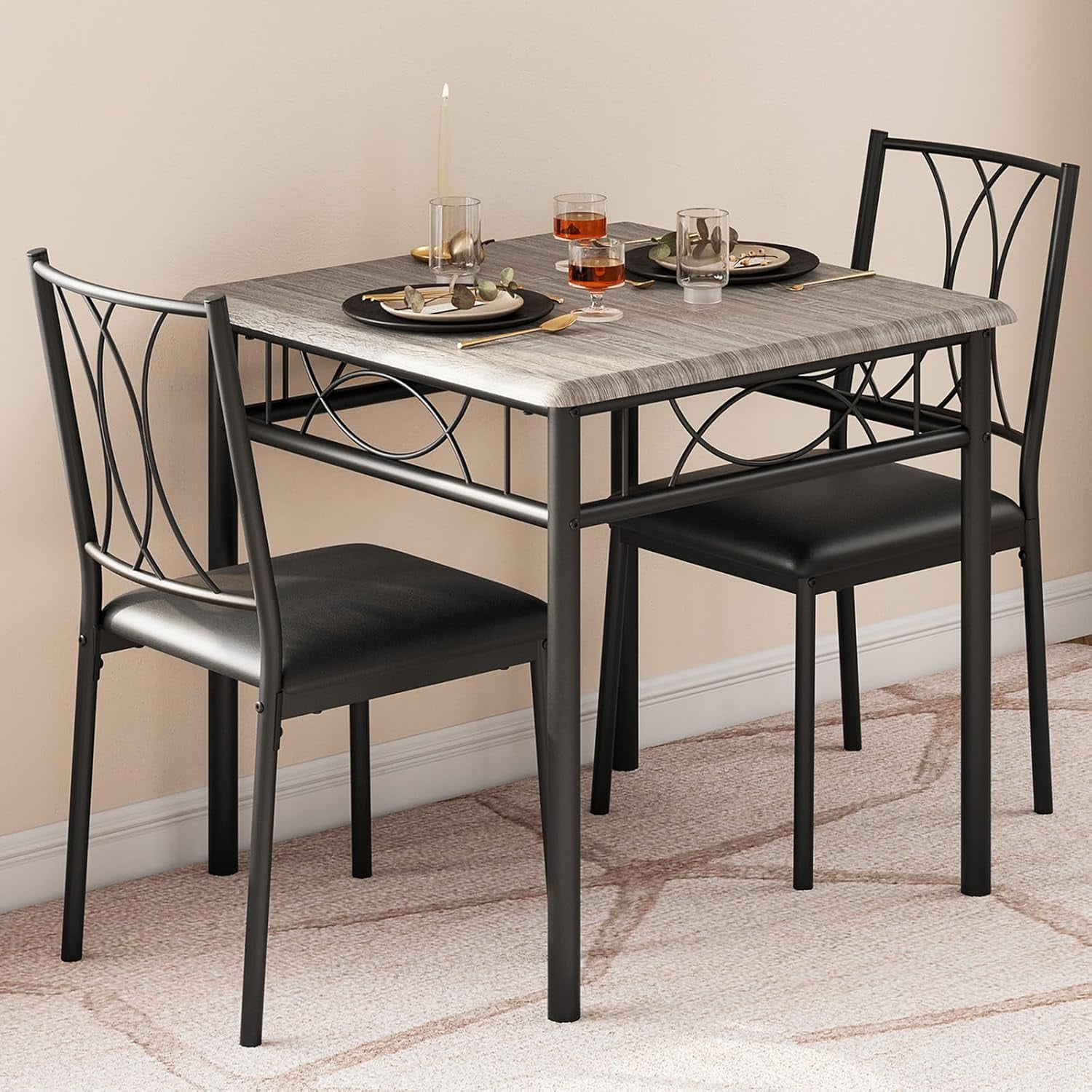 Dining Table Set for 2, Square Compact Dining Table and Chairs Set ...