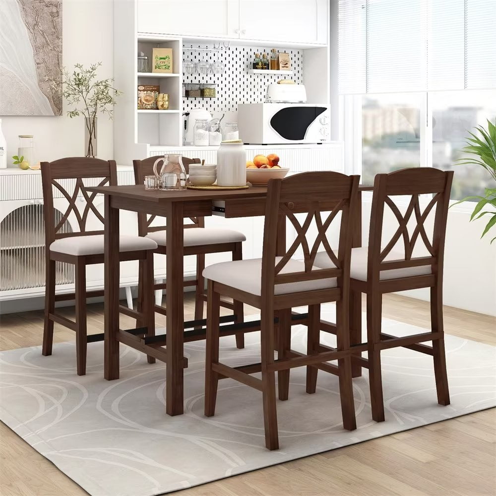 Dining Table Set for 4, 5-Piece Counter Height Dining Table Set with 4 ...