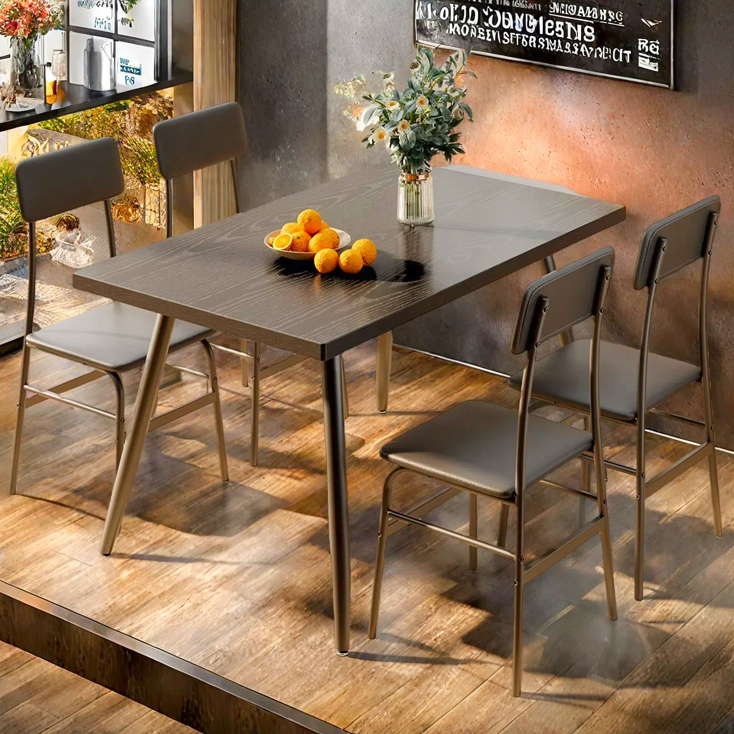 Dining Table Set for 4, 5-Piece Kitchen Table and Chairs Set for Living ...