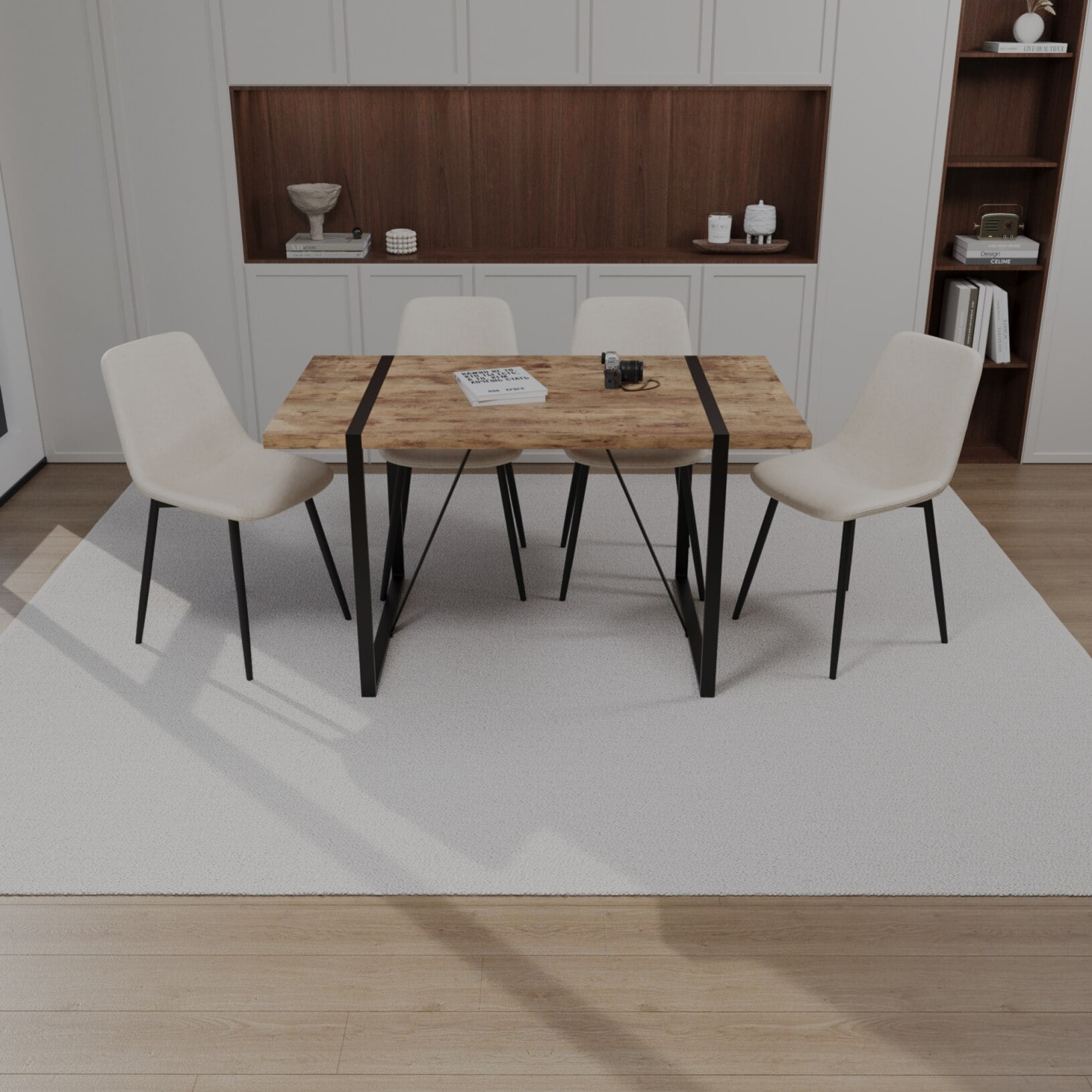 Dining Table Set for 4, 55" MDF Wood Kitchen Table with 4 Linen ...