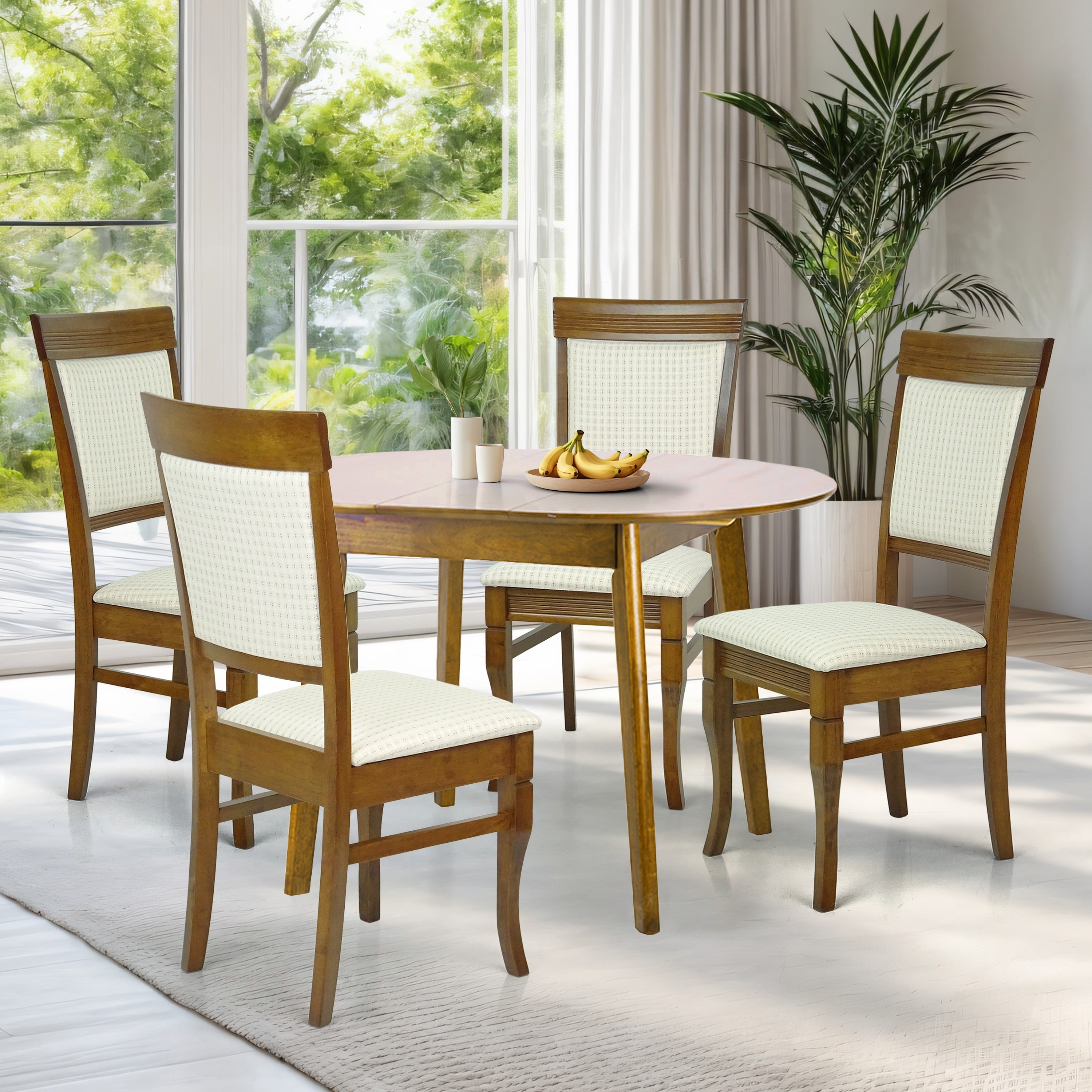 Dining Table Set for 4, Classic Style Solid Wood Ronda Chairs w ...