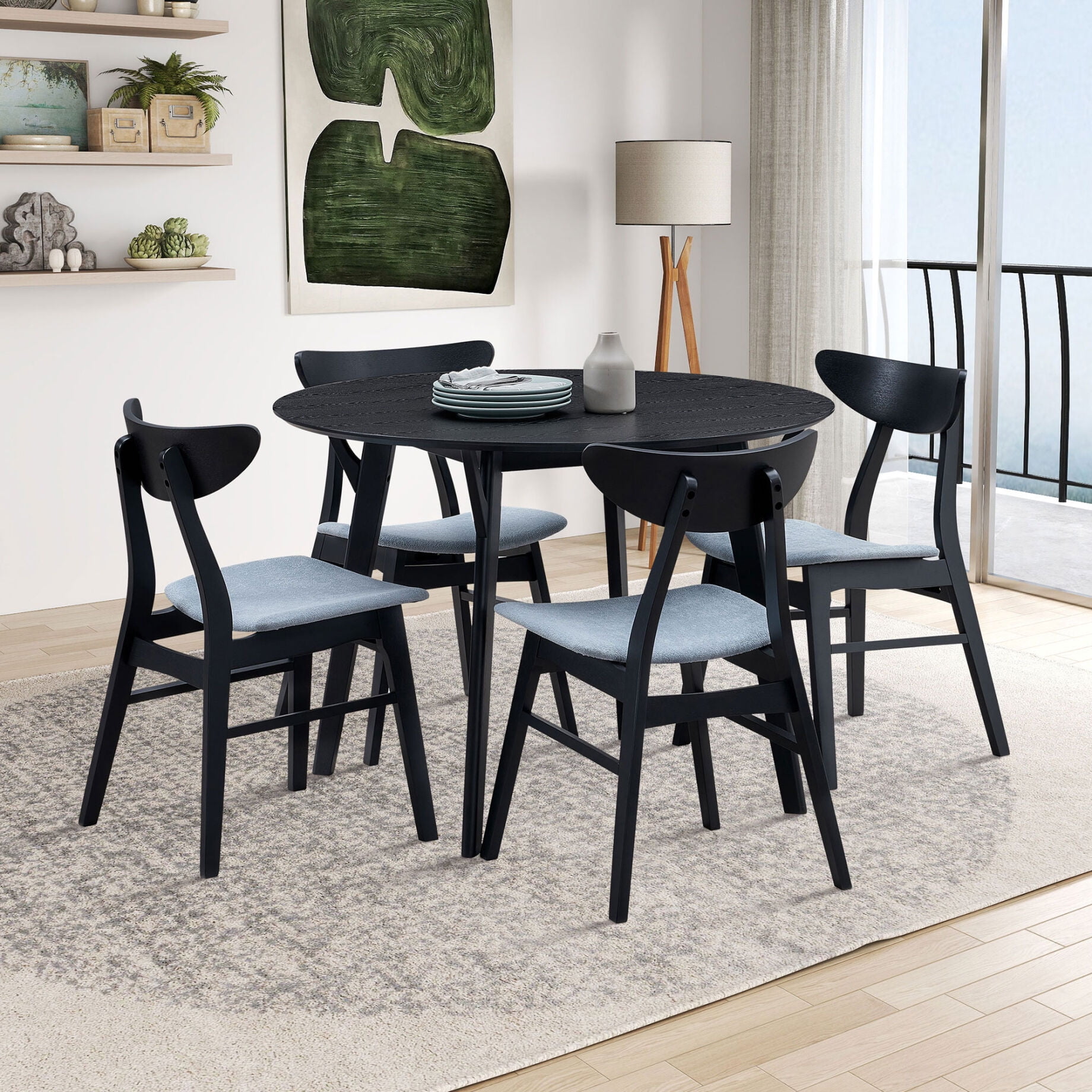 Dining Table Set for 4, Compact Mid-Century Modern Table & Chair Set ...