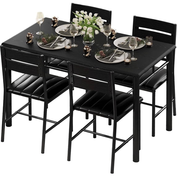 Dining Table Set for 4, Compact Wood Kitchen Table with Upholstered ...