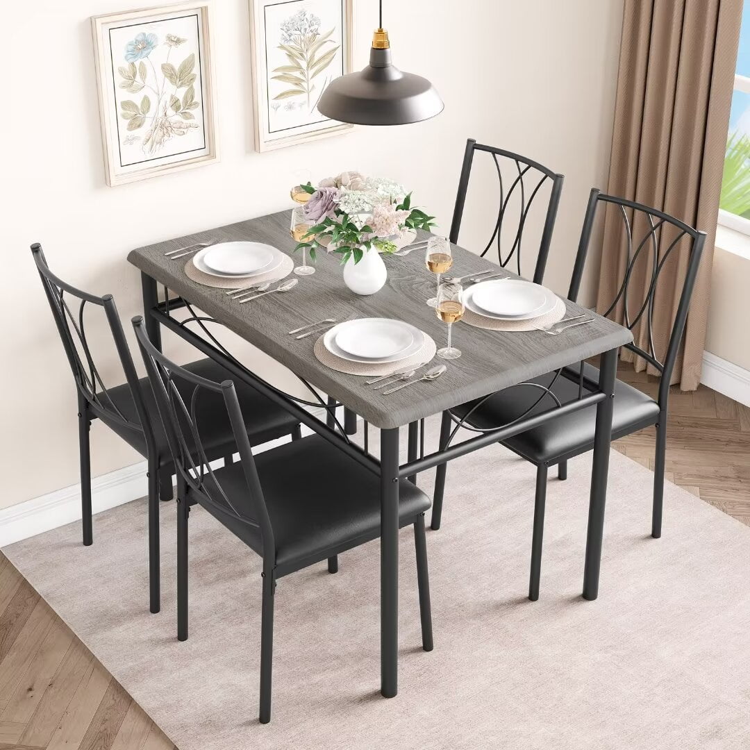 Dining Table Set for 4, Dining Room Table Set with 4 Upholstered Chairs ...