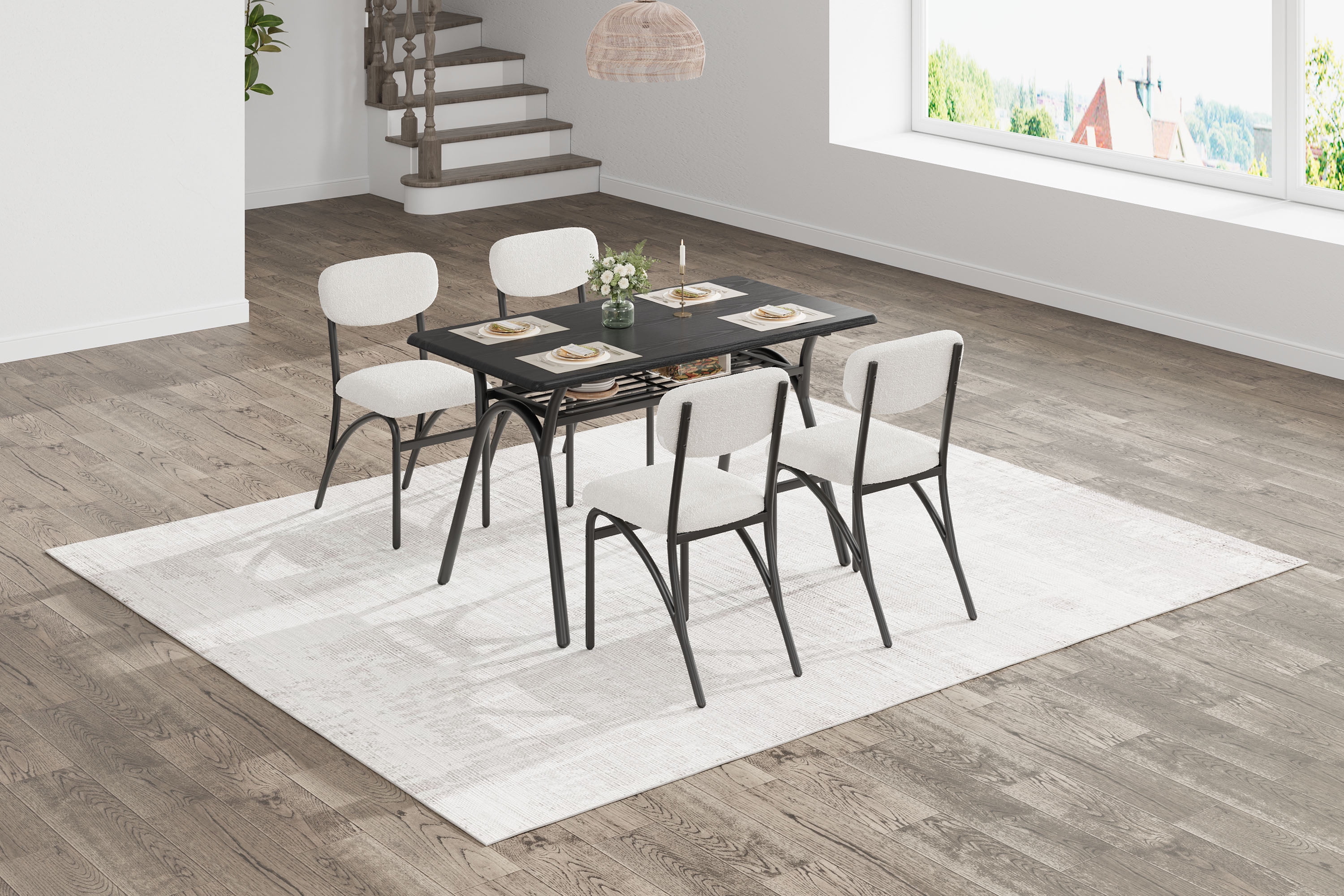 Dining Table Set for 4, Kitchen Breakfast Nook Set, Metal Frame ...