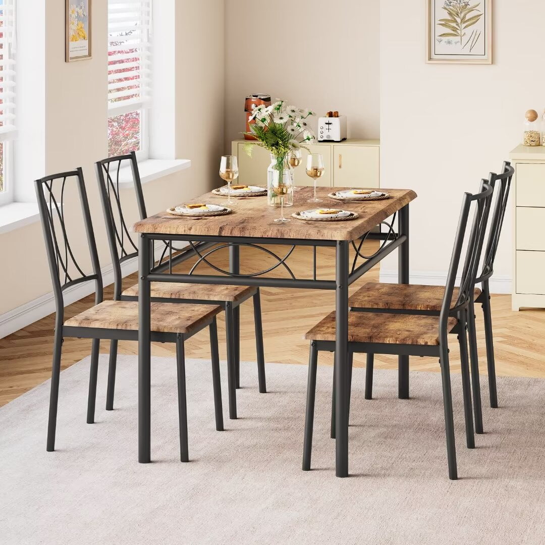 Dining Table Set for 4, Kitchen Dining Table with 4 Wood Chairs for ...