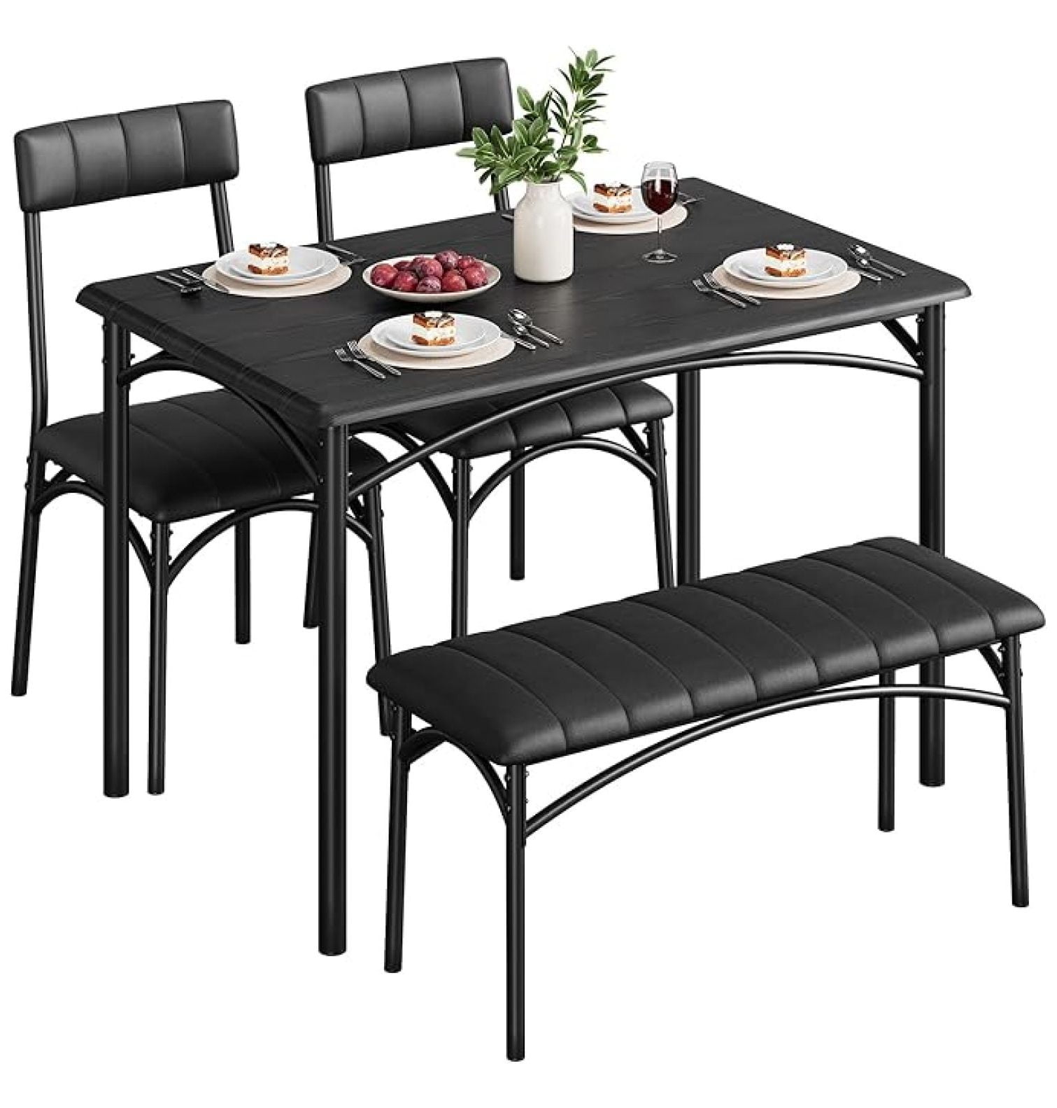 Dining Table Set for 4, Kitchen Table and 2 Chairs & 1 with Upholstered ...