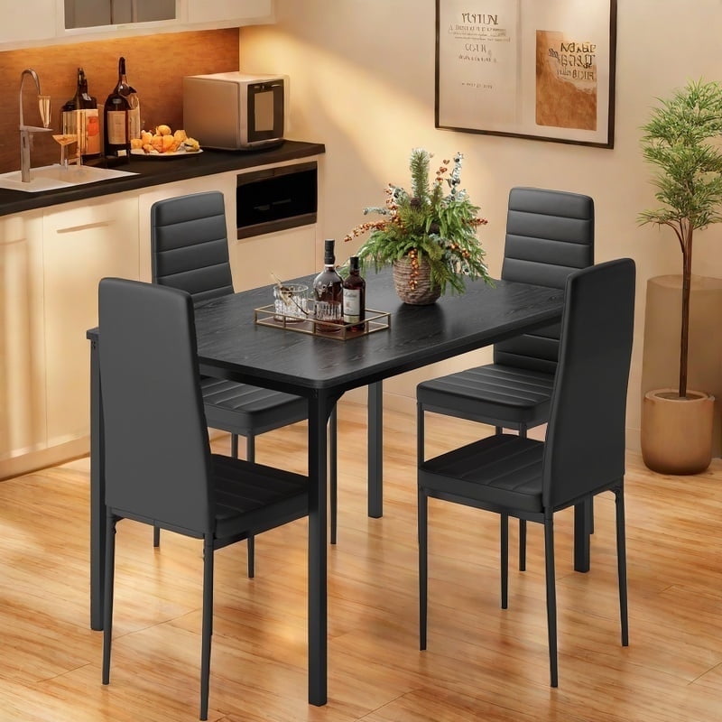 Dining Table Set for 4, Kitchen Table and Chair Set with 1 Table & 4 PU ...