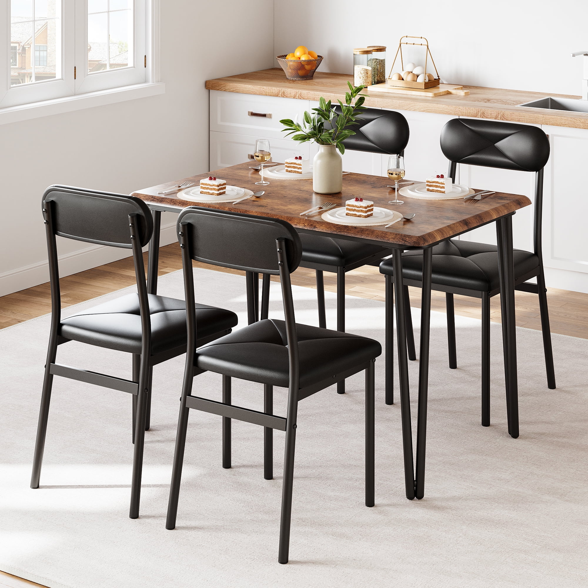 Dining Table Set for 4, Kitchen Table and Chairs for 4 with Upholstered ...
