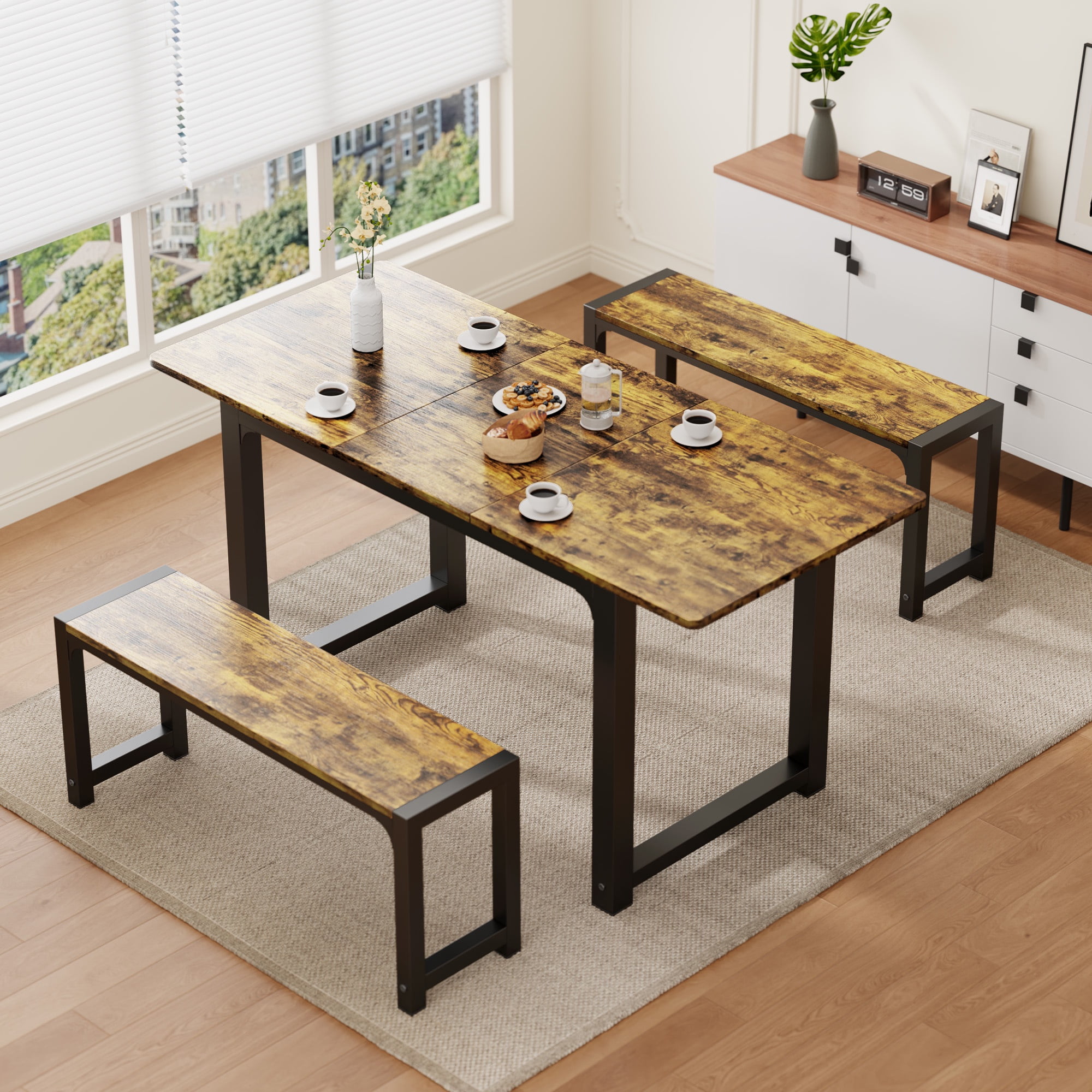 Dining Table Set for 4,Lofka Kitchen Table Set with 1 Extendable Dining ...