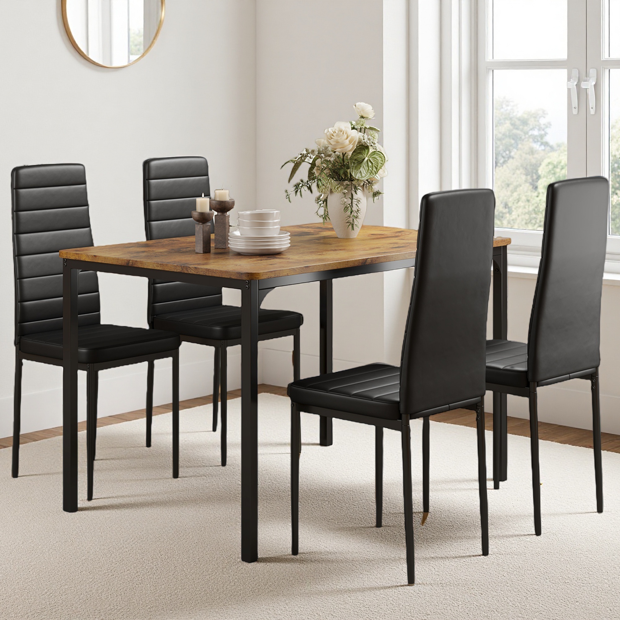 Dining Table Set for 4,Lofka 5 Pieces Wooden Kitchen Table with PU ...
