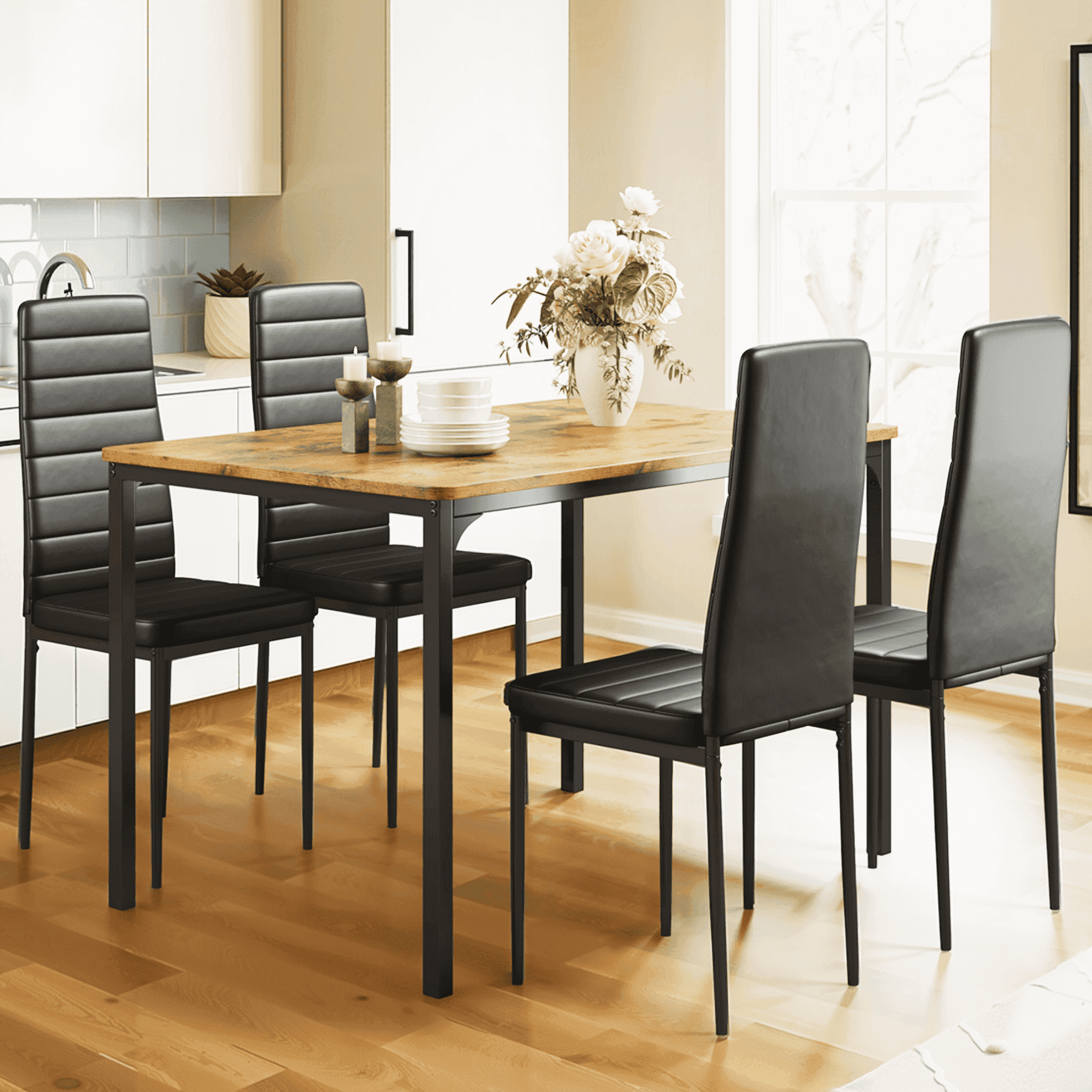 Dining Table Set for 4,Lofka Kitchen Table set，5 pieces，with 1 Marble ...