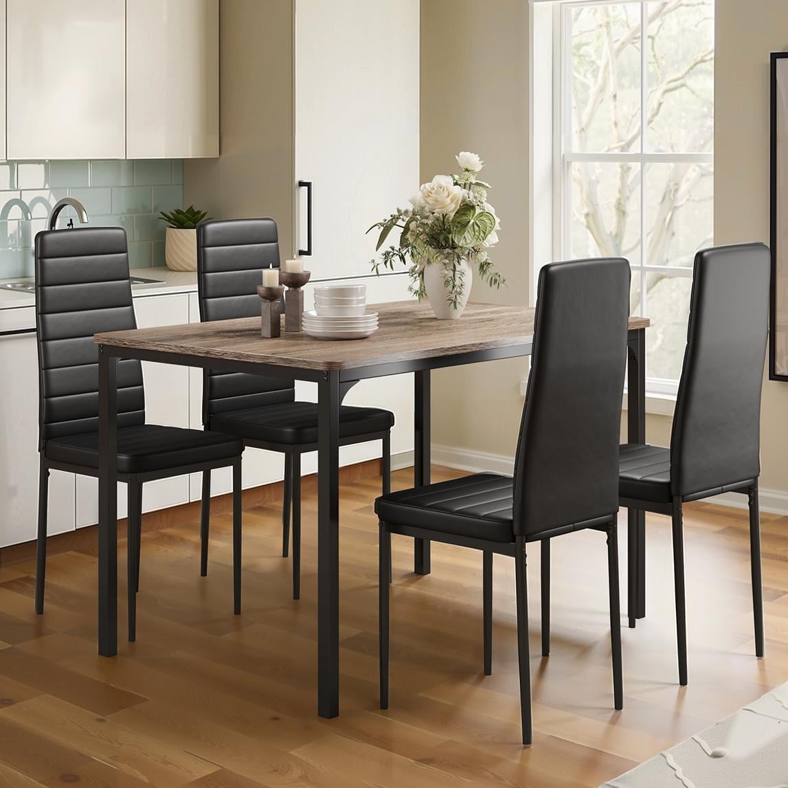 Dining Table Set for 4, Lofka Modern Kitchen Table and 4 PU Leather ...