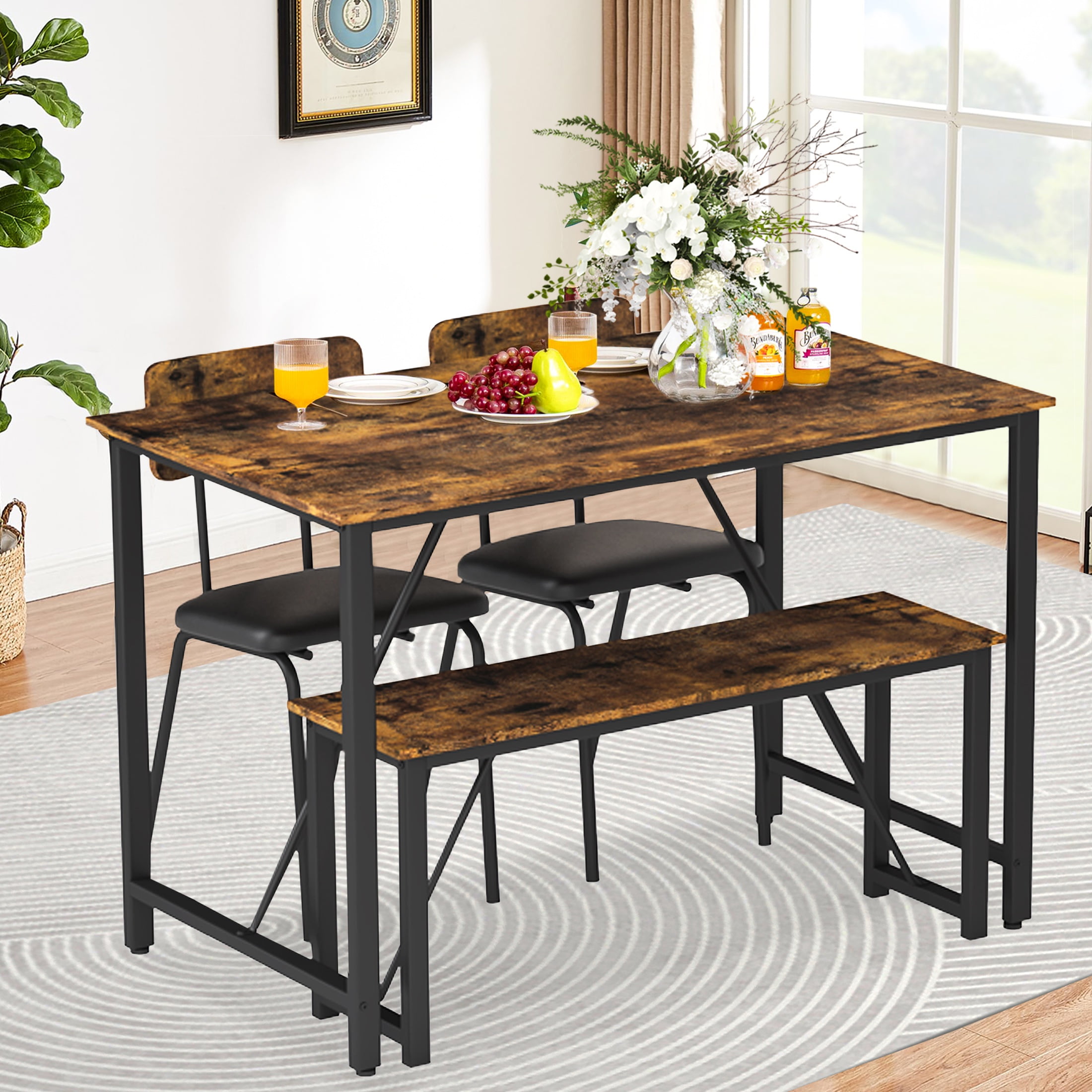 4-Piece Dining Set with Chairs, Bench, Storage for Home, Restaurant ...