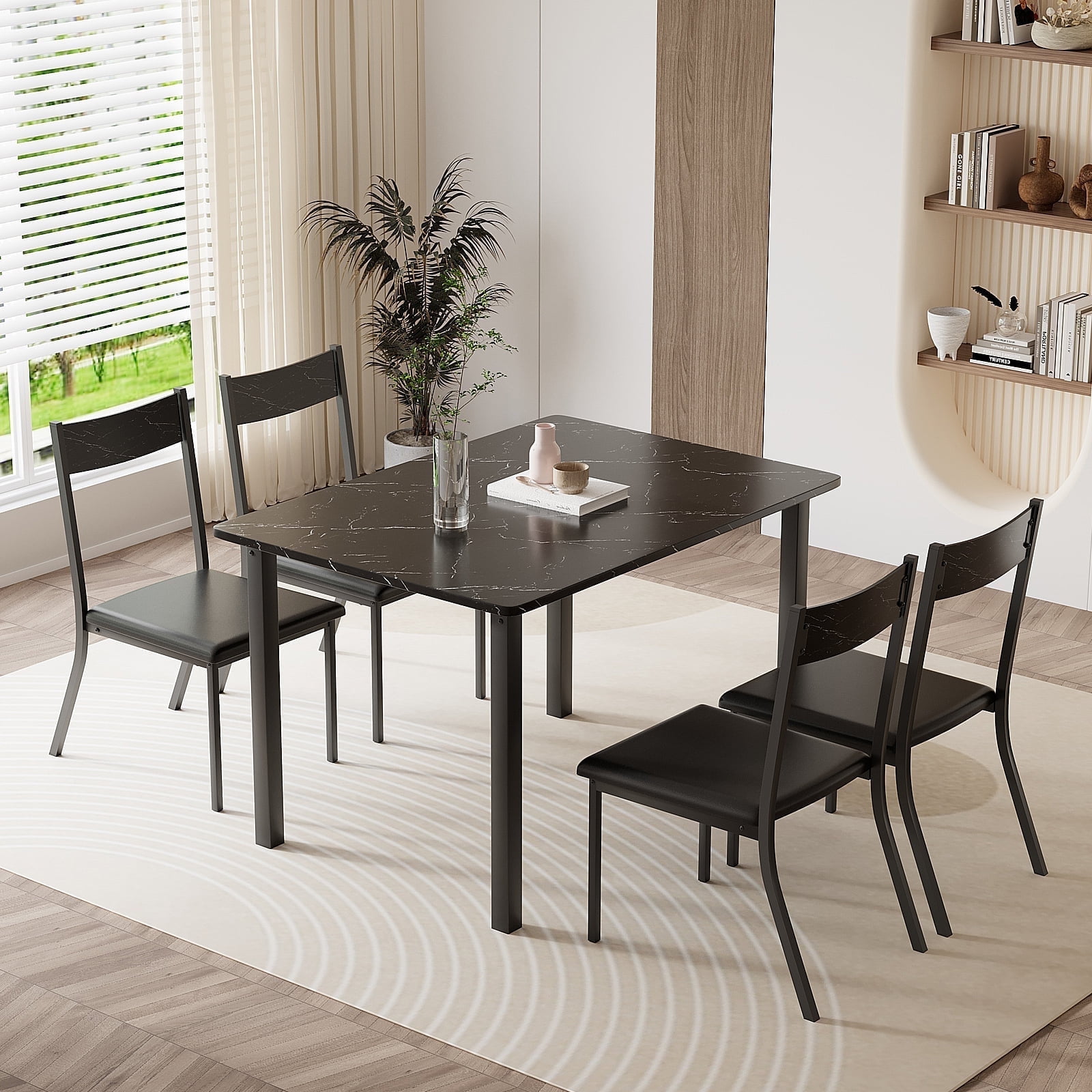 Dining Table Set for 4, Modern Rectangle Dining Table with Metal Frame ...