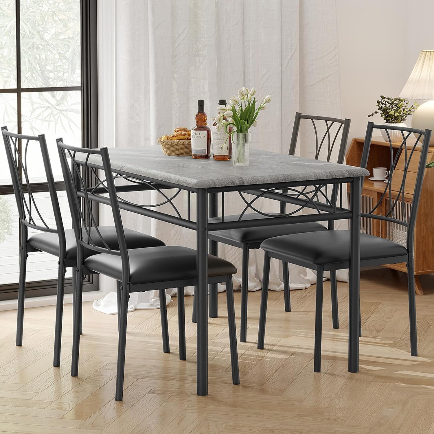 Dining Table Set for 4, Rectangle Compact Dining Table and Chairs Set ...
