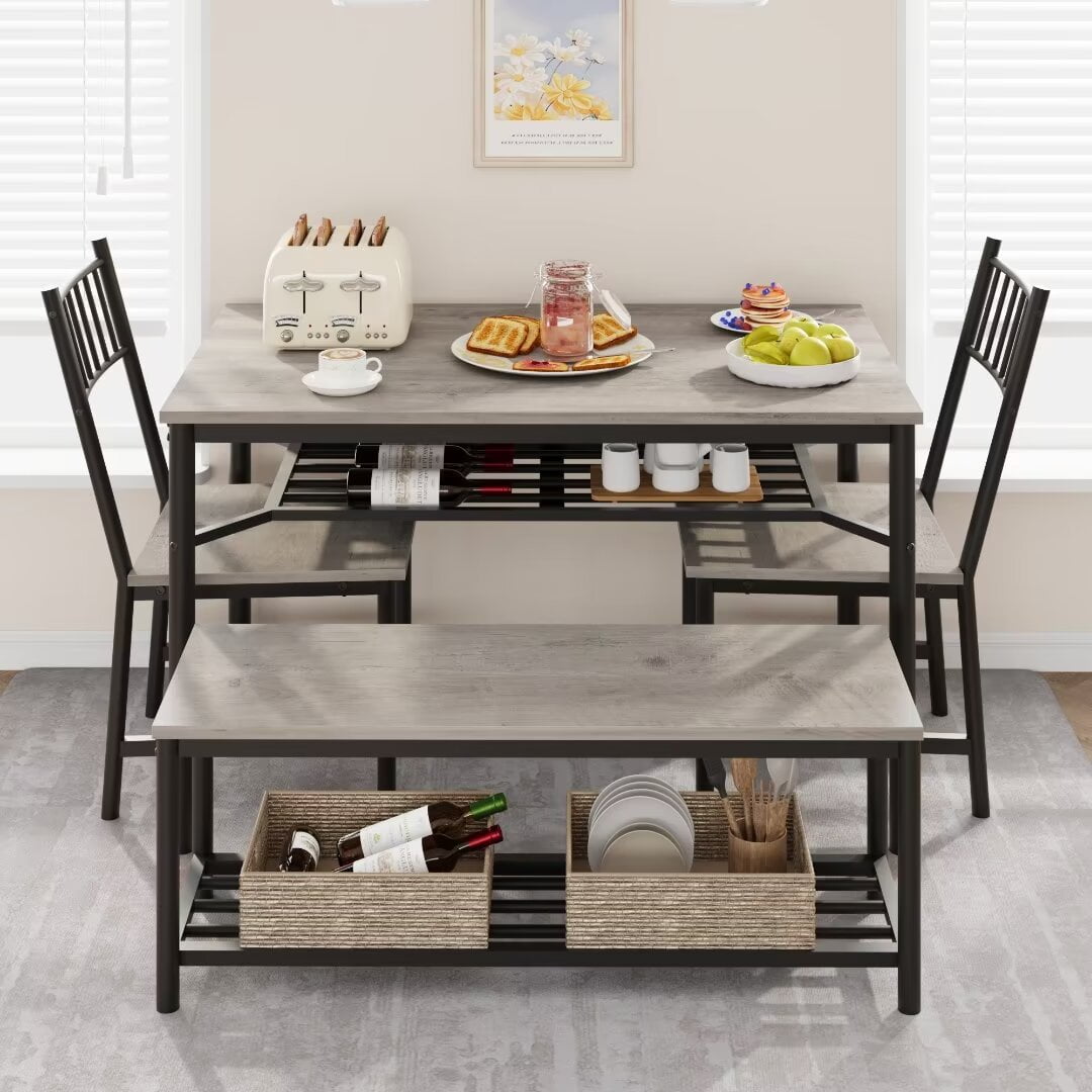 Dining Table Set for 4, Rectangular Kitchen Table Set with 2 Chairs ...