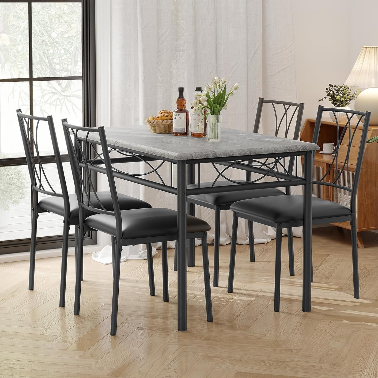Dining Table Set for 4, Small Rectangle Kitchen Table with 4 ...