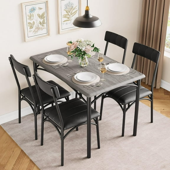 Dining Table Set for 4, Kitchen Table with Upholstered Chairs and Bench ...