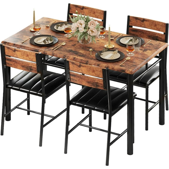 Ktaxon Dining Table Set for 4 Solid Wood Dinner Table with Padded ...
