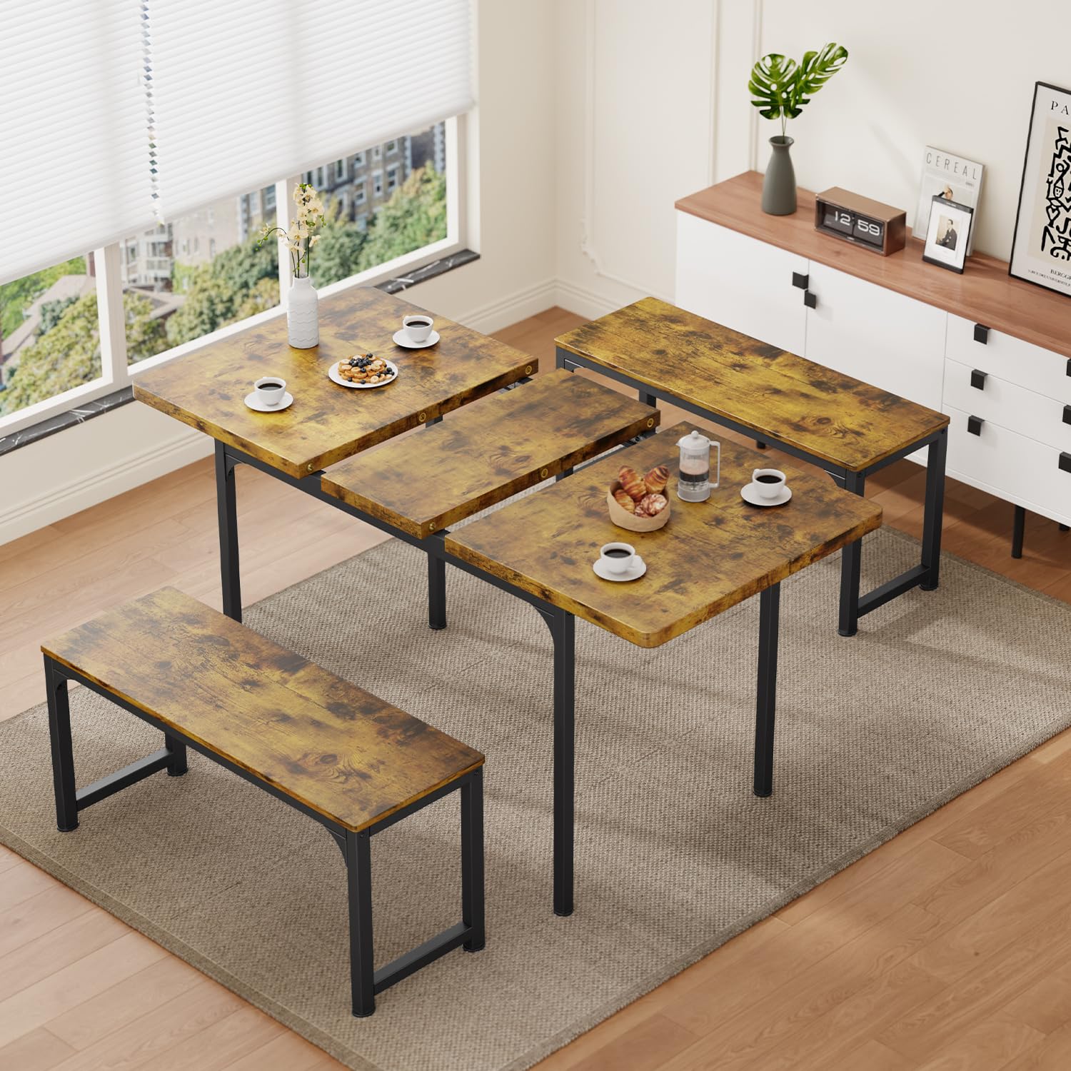 Counter Height Dining Table with Storage Shelf, Contemporary Round ...
