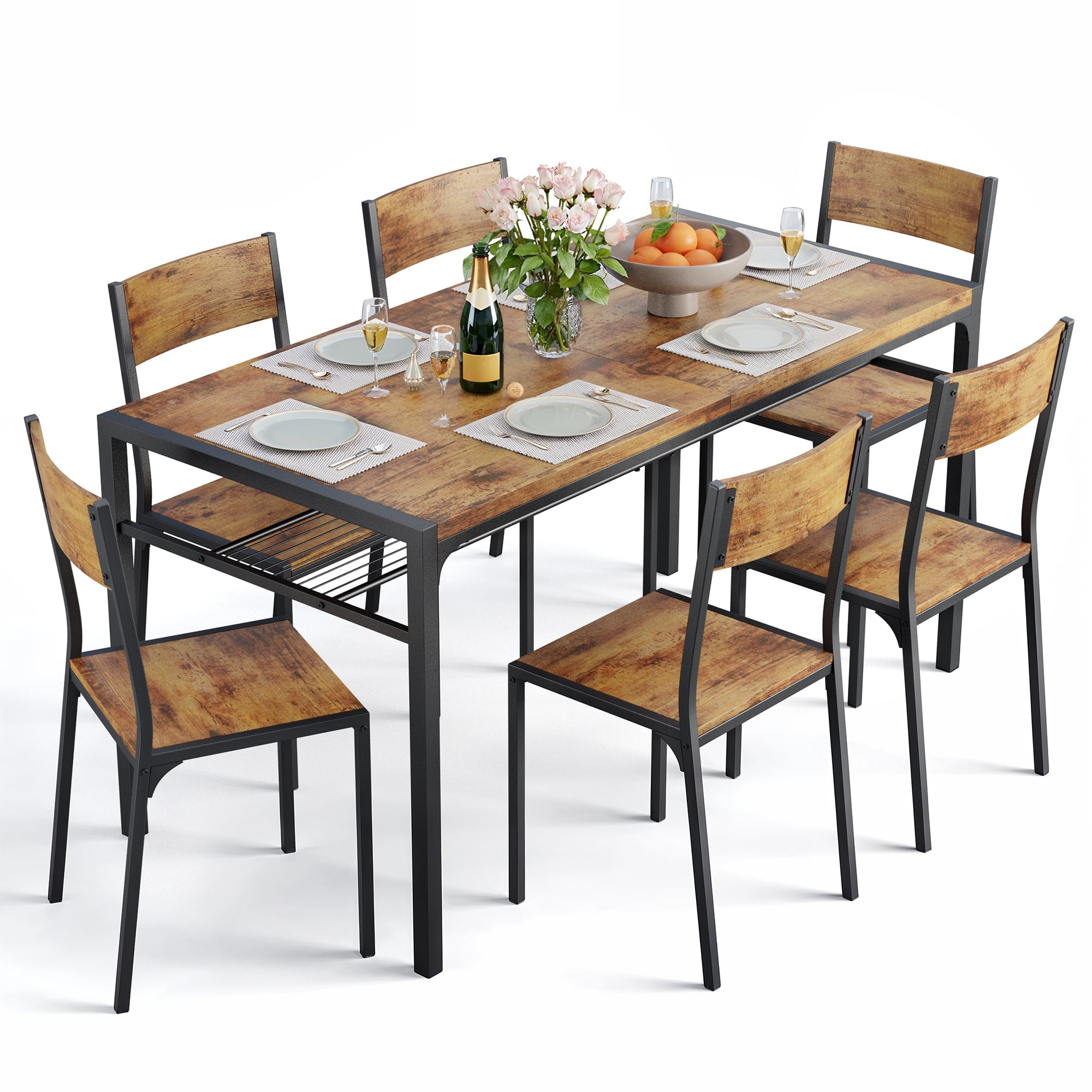Dining Table Set for 6 with Chairs, Asofer 7 Piece Large Kitchen Table ...