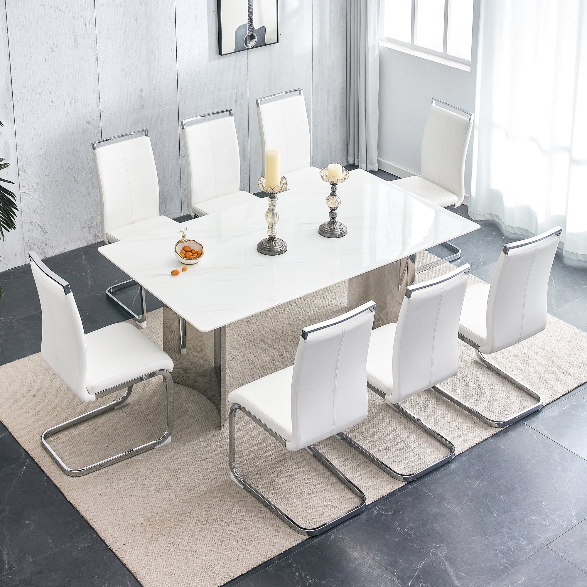 Dining Table Set for 8，Sudica 71" Faux Marble White Rectangular Dining ...