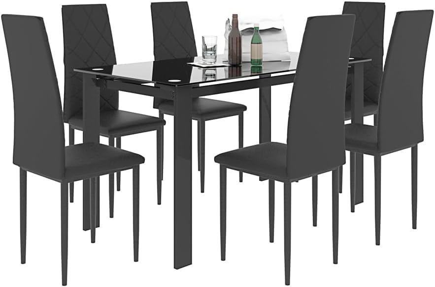 Dining Table Set for, Glass Top Kitchen Table and Chairs, Diamond ...