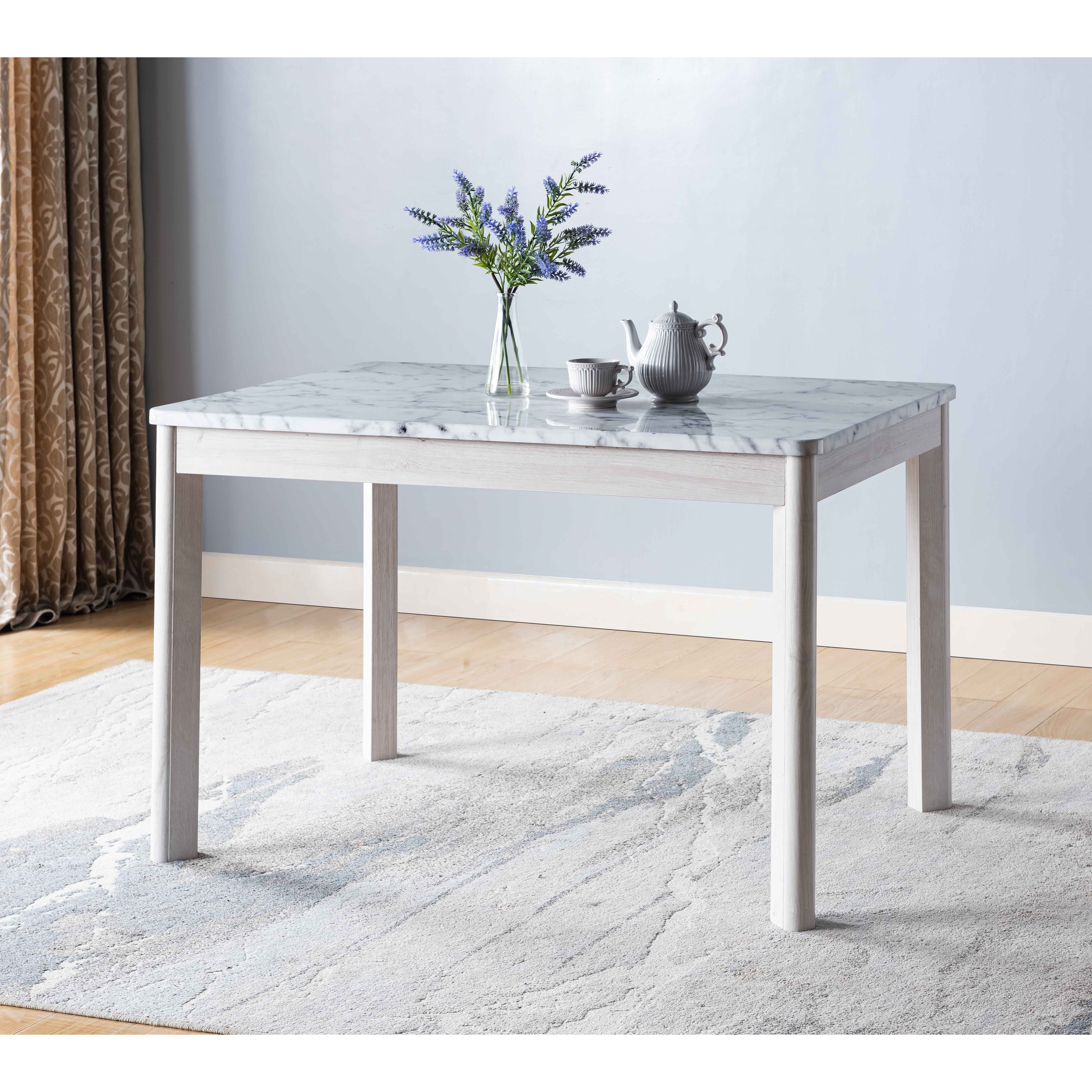 Dining Table Sets Faux marble white dining table top Four rounded leg ...