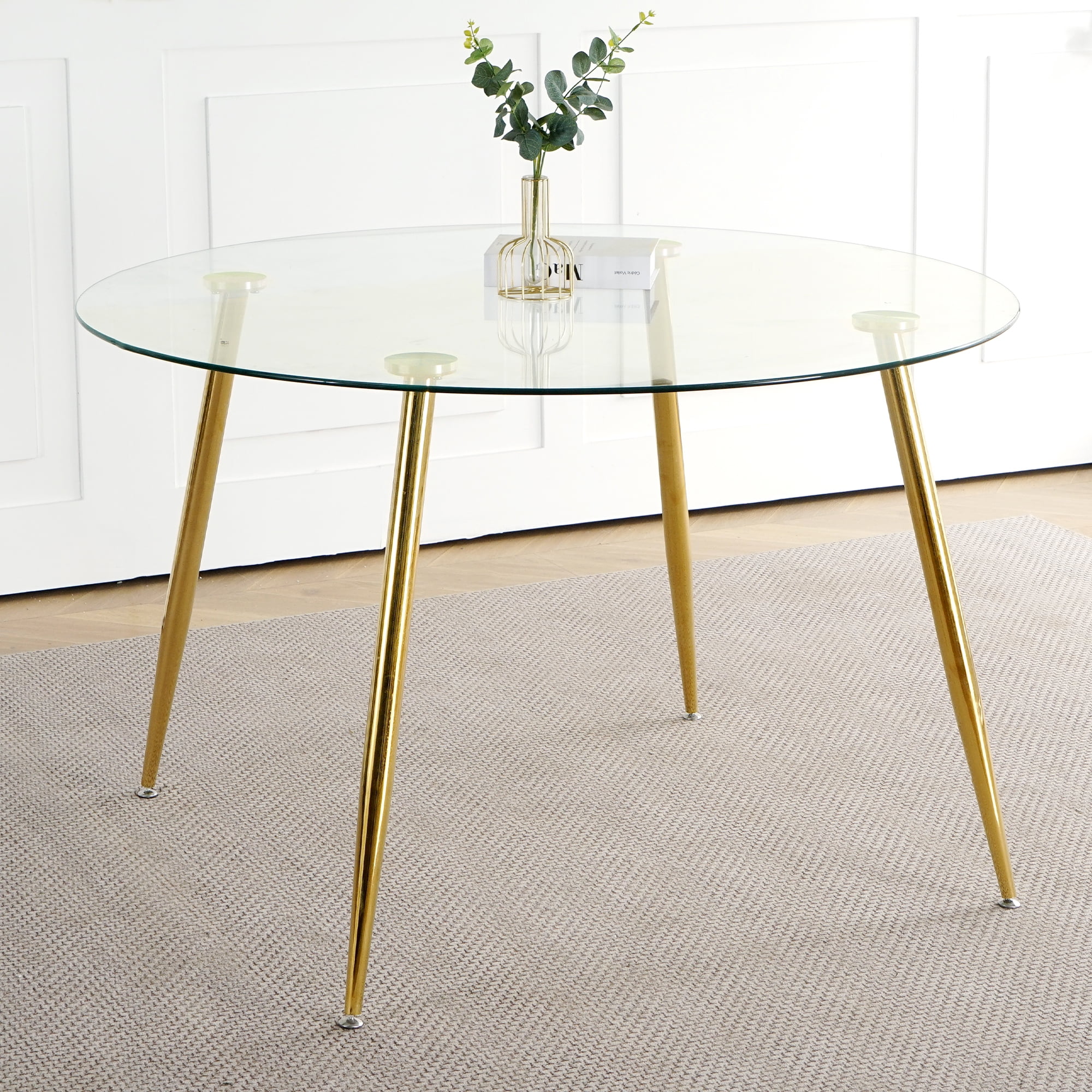 Dining Table Sets Modern simple 47.2 " glass table, high quality tempered glass metal material ...